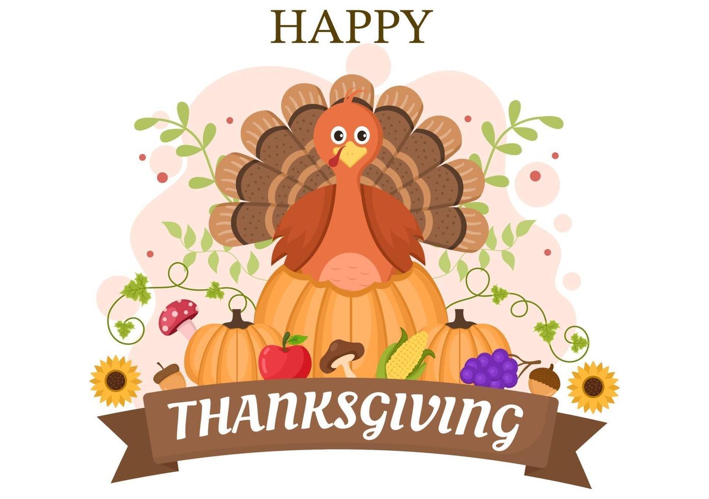 Happy Thanksgiving with Cartoon Turkey Vector Illustration 3238477 ...