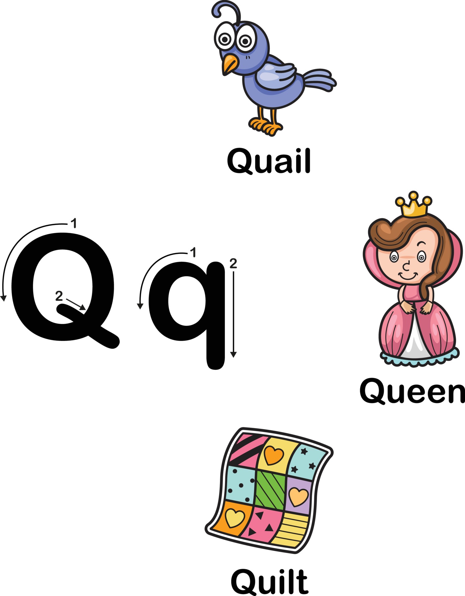 Alphabet Letter Q-quail,queen,quilt illustration 3239286 Vector Art at ...