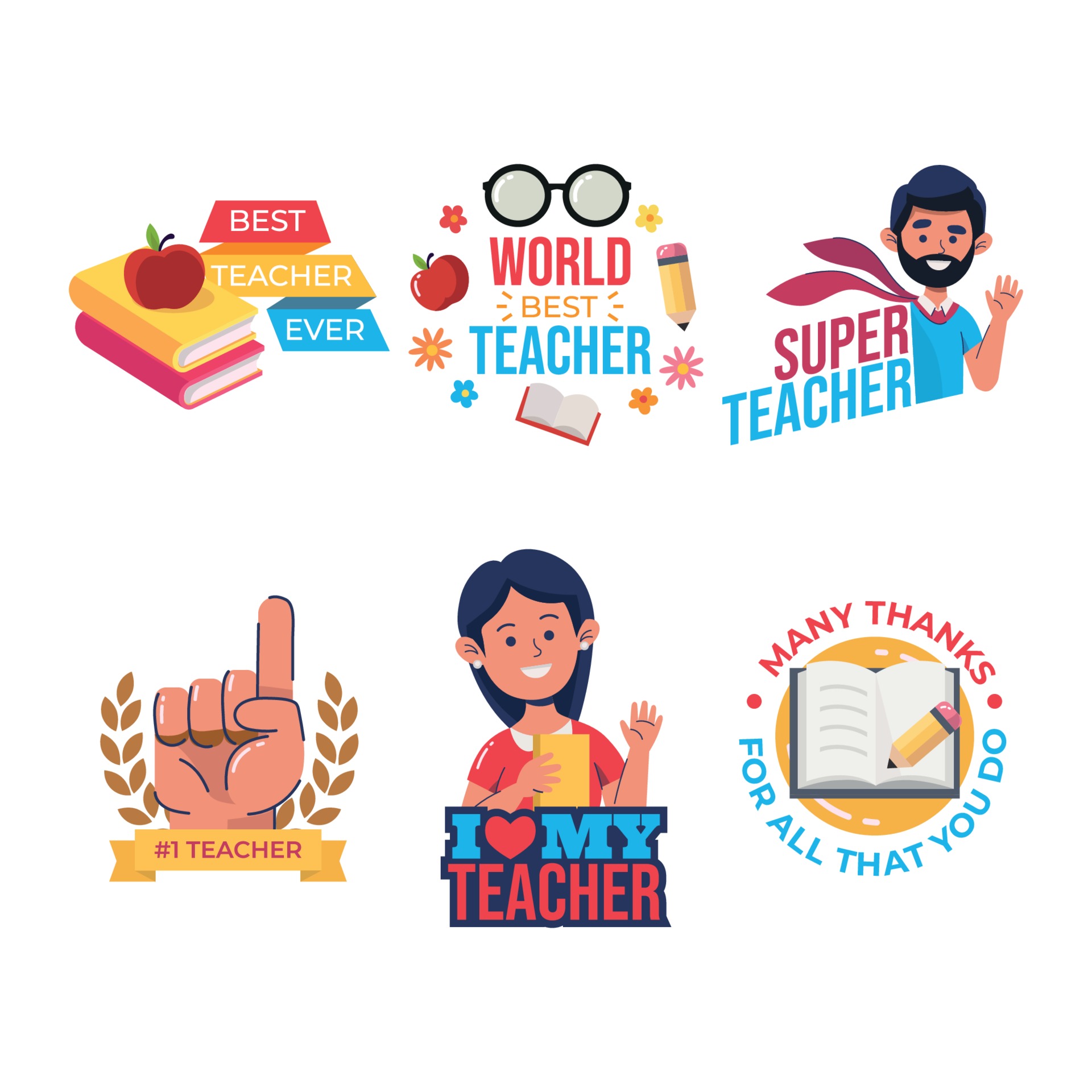 Set of Teacher Day Sticker 3240744 Vector Art at Vecteezy