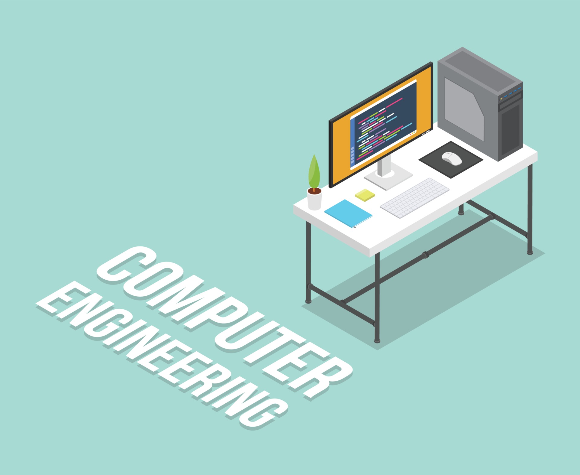 computer engineering workspace isometric education with table desk ...
