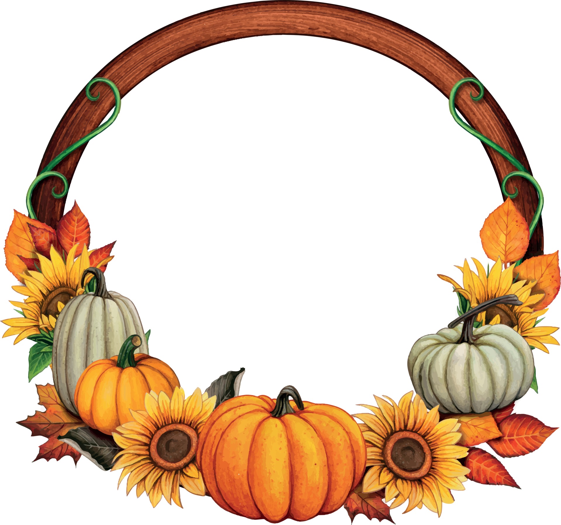 Watercolor hand drawn fall pumpkin composition wooden frame 3245108 ...