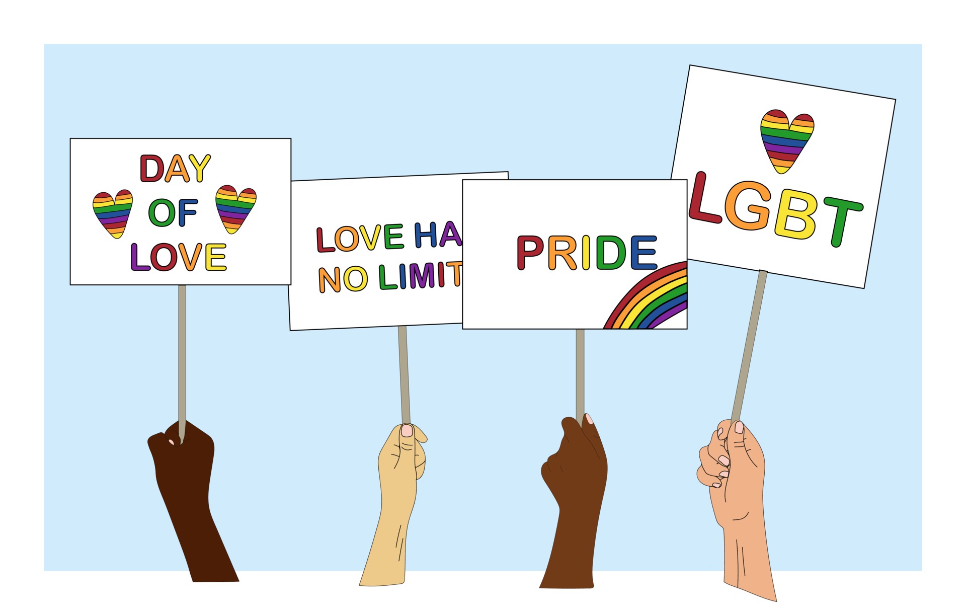 Hand holding a poster with LGBT community slogans vector illustration ...