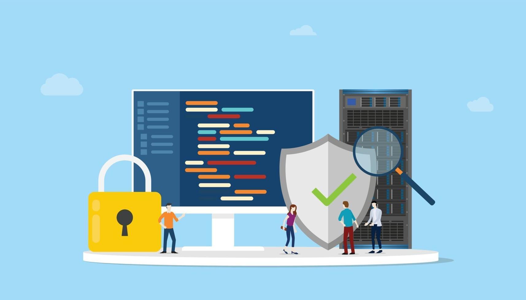 network programming security concept with code program and server safe ...