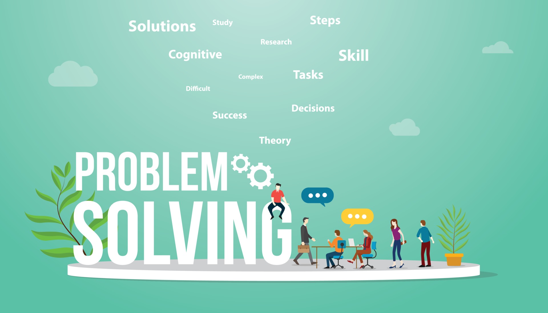 problem solving business concept with big word text and team people ...