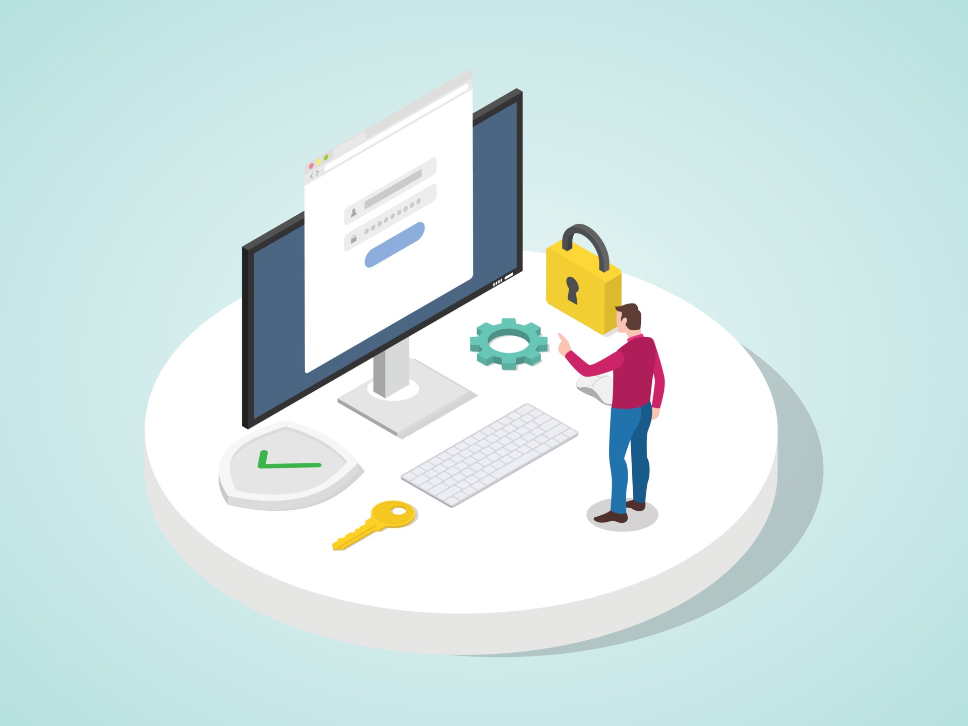 Man Access Application Log In With Password On Computer 3267157 Vector
