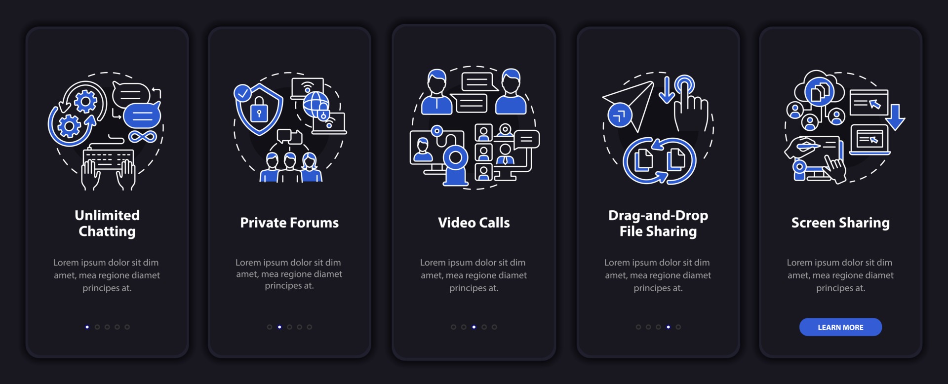 Business Messaging Option Dark Onboarding Mobile App Page Screen