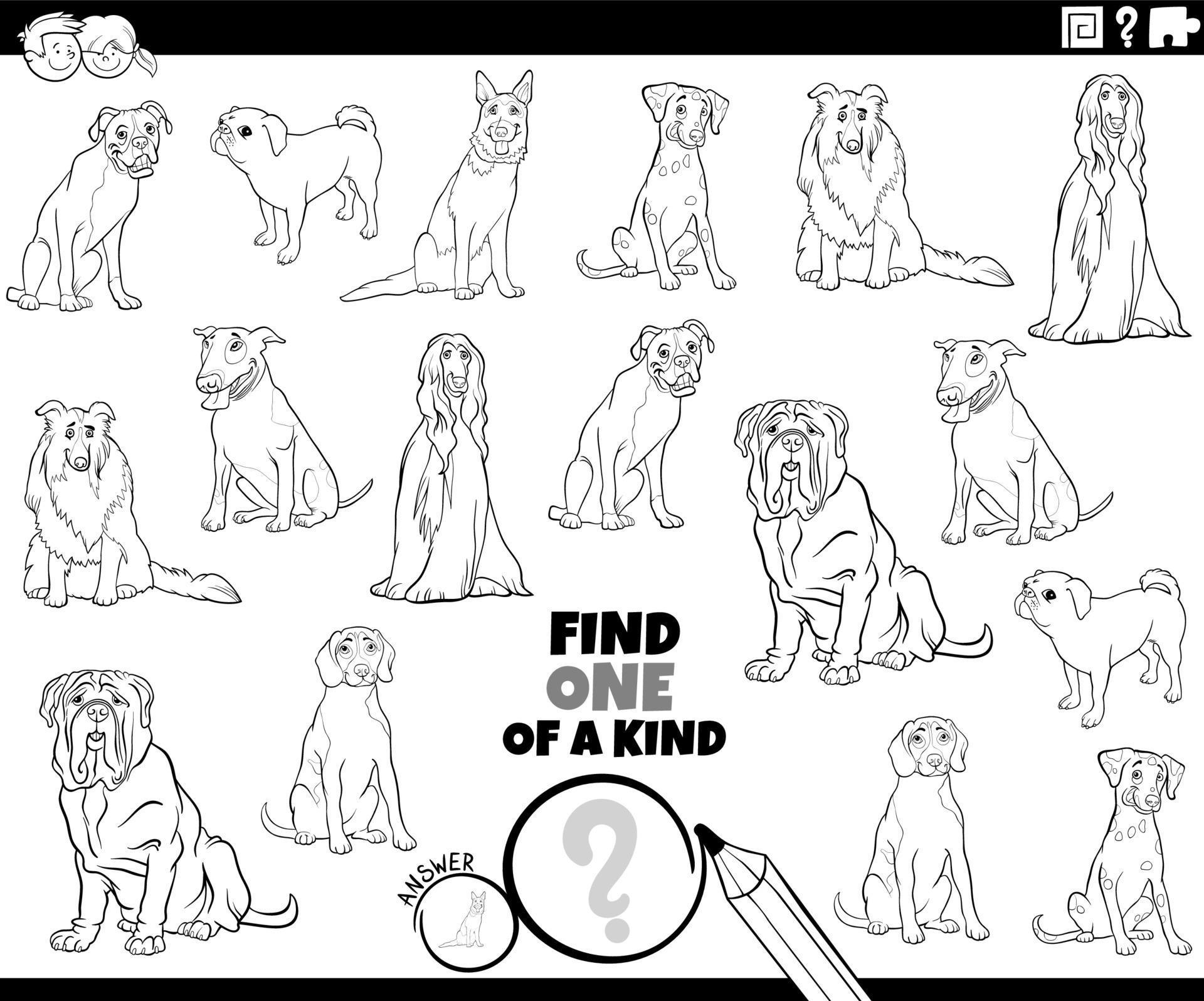 one of a kind task with purebred dogs coloring book page 3275598 Vector ...
