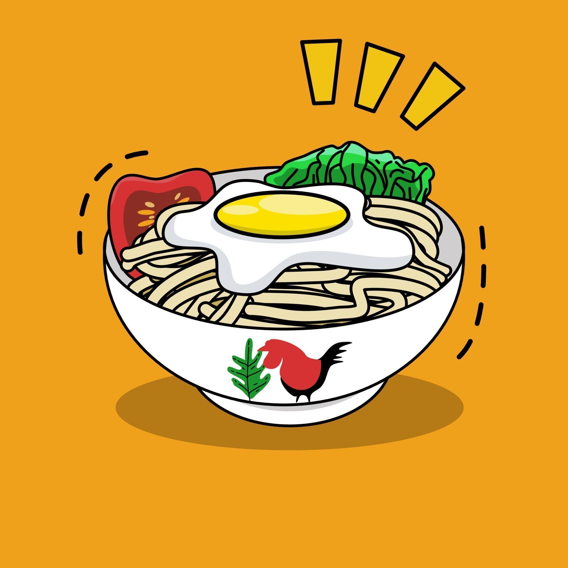 Delicious Instant Noodle In A Bowl With Fried Egg On Top 3283648 Vector