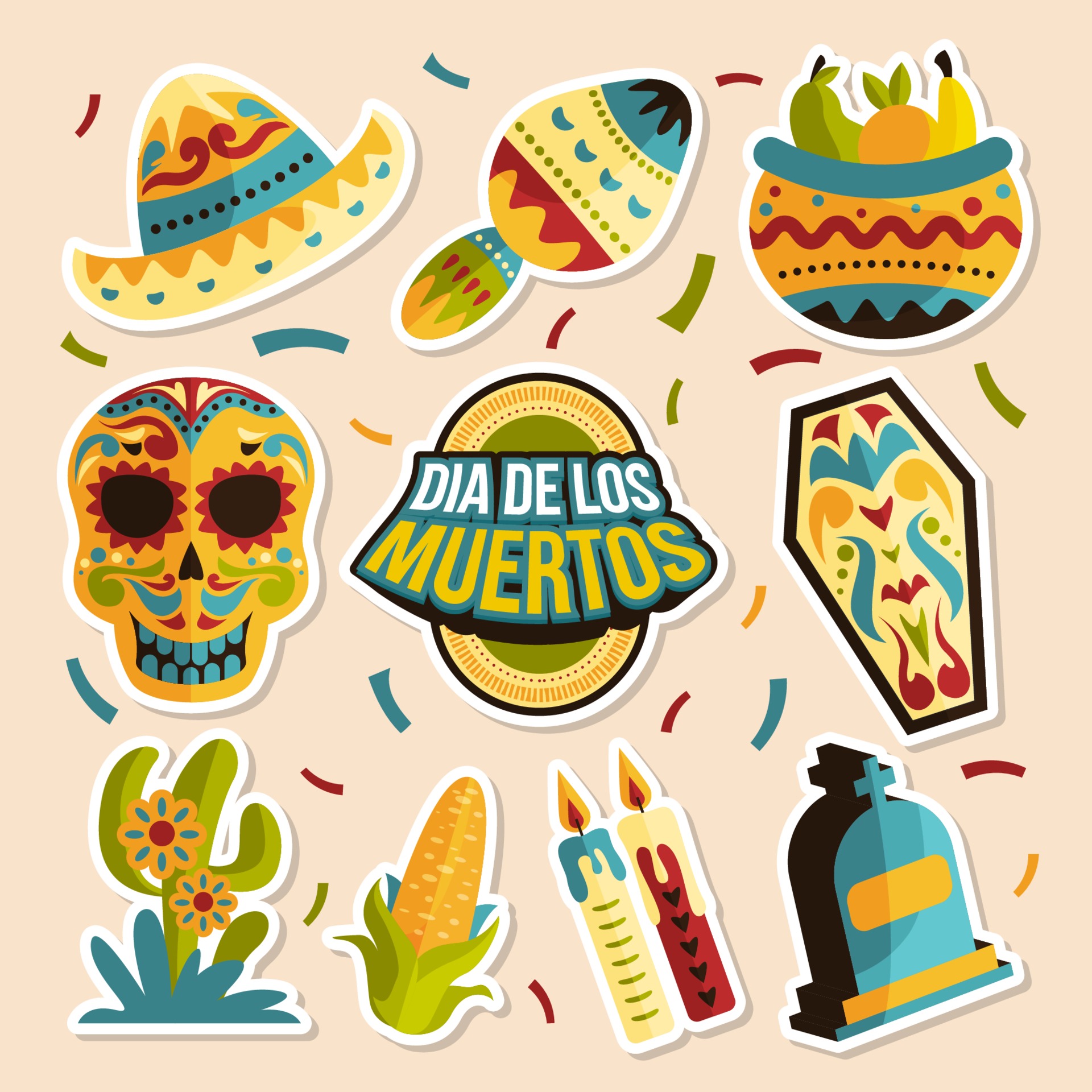 Dia De Los Muertos Sticker Set 3291320 Vector Art at Vecteezy