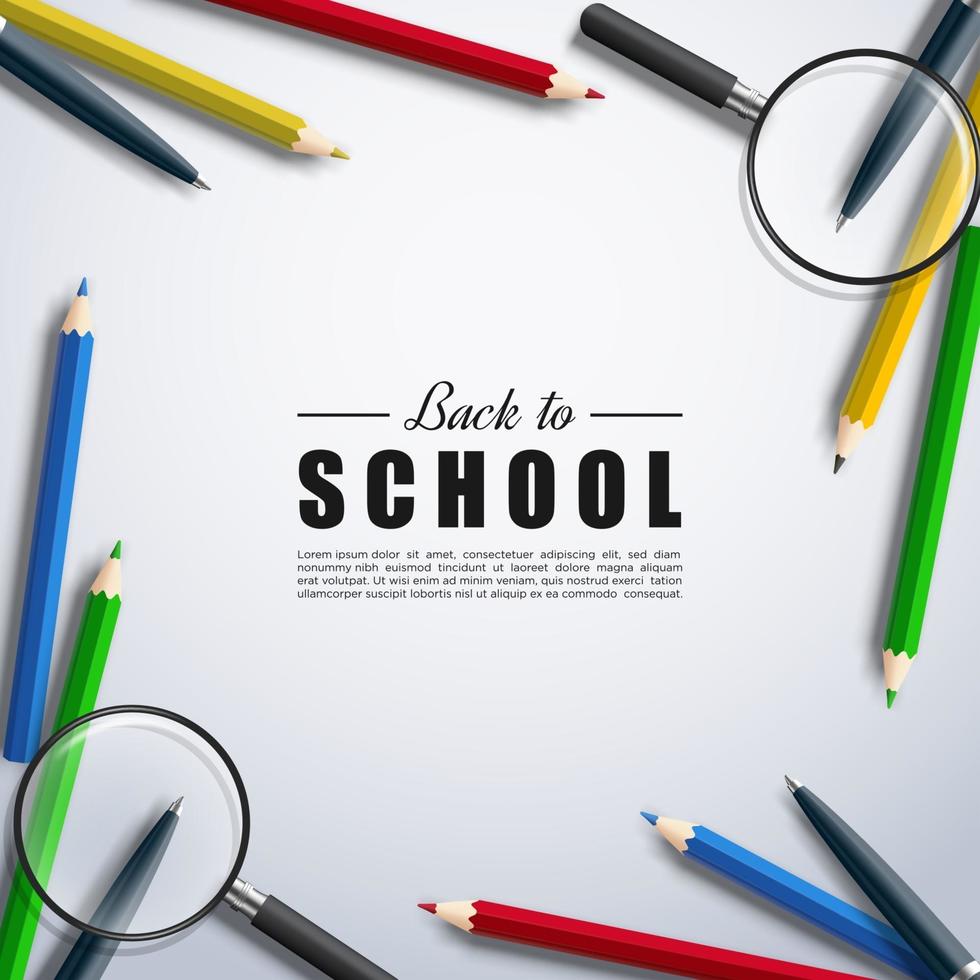 Back to school with pencil and 3d magnifying glass. 3291794 Vector Art ...