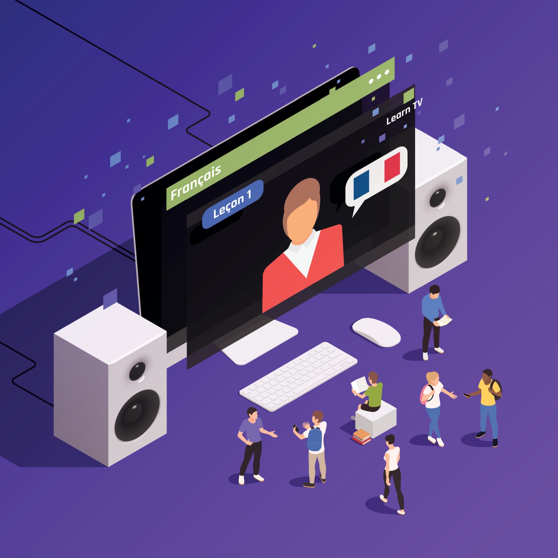 Language Learning Isometric Composition 3295230 Vector Art at Vecteezy