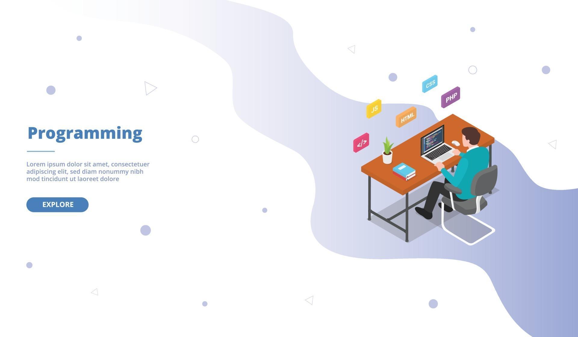 Programing man sitting chair work on laptop campaign 3296464 Vector Art ...