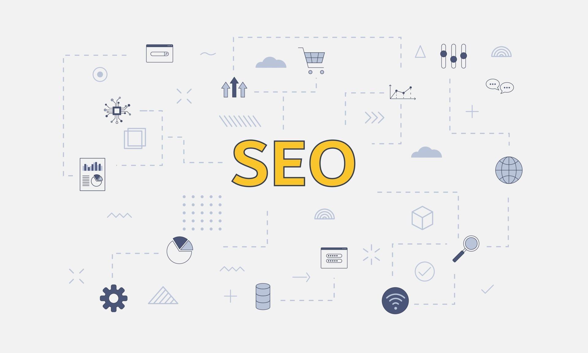Seo Concept With Icon Set With Big Word Or Text On Center 3297743 seo-concept-with-icon-set-with-big-word-or-text-on-center-3297743