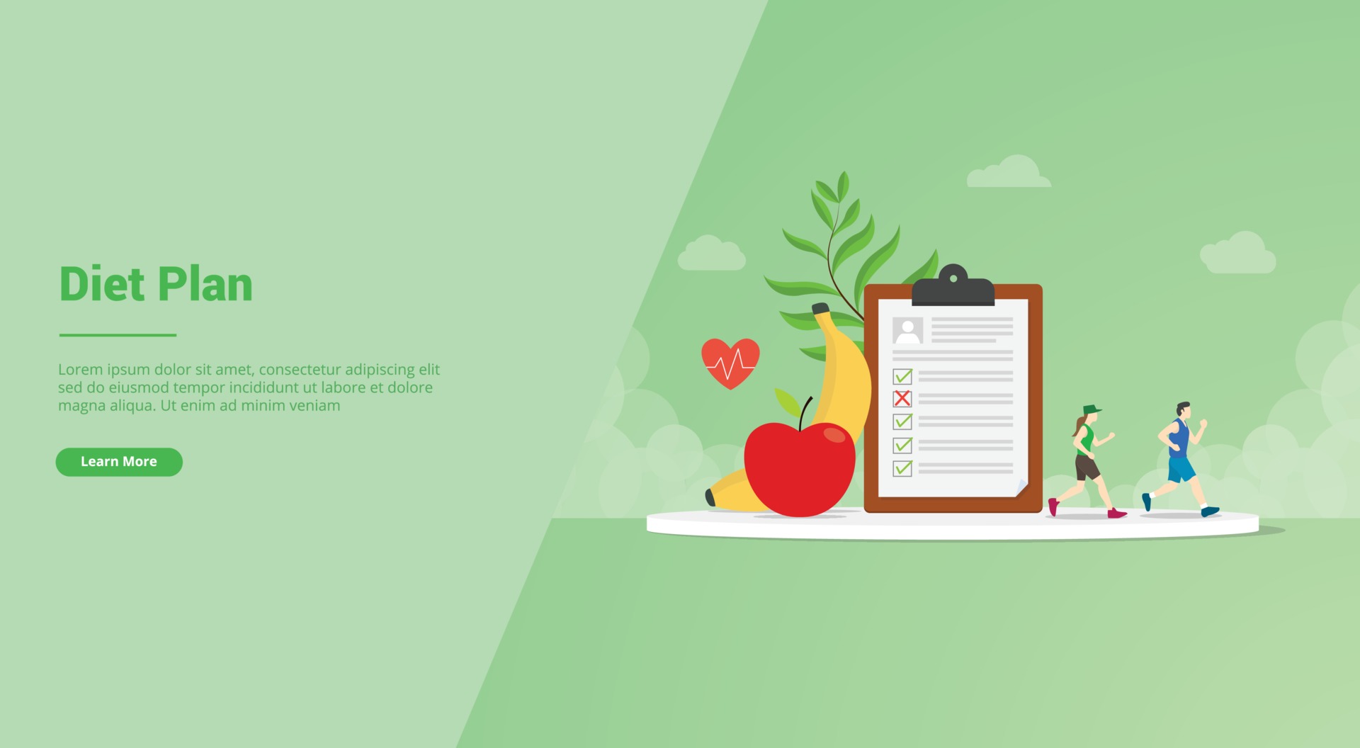 diet plan with running and health food plan checklist 3301394 Vector ...