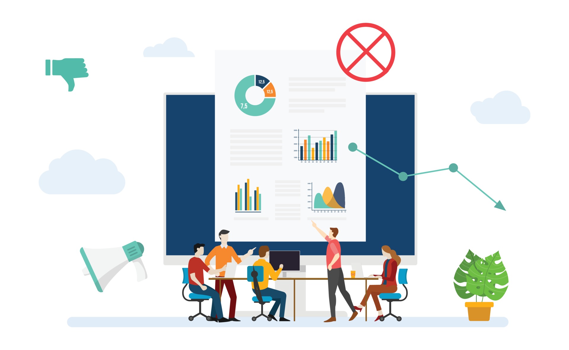 digital marketing strategy mistake fall down decrease with down arrow ...