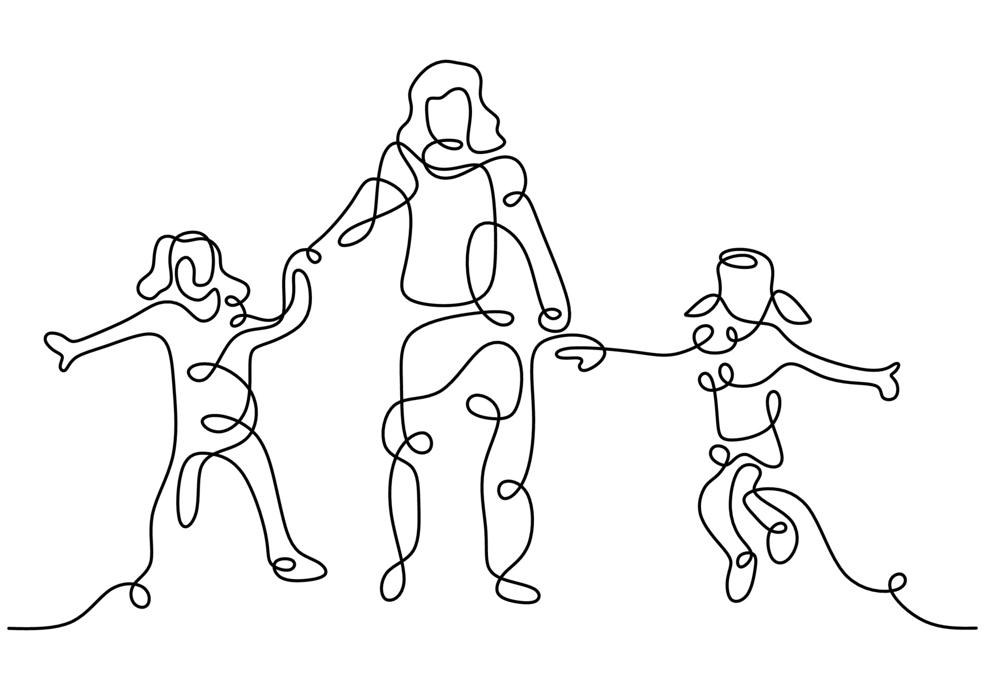 Happy mom with her two children in continuous line 3302736 Vector Art ...