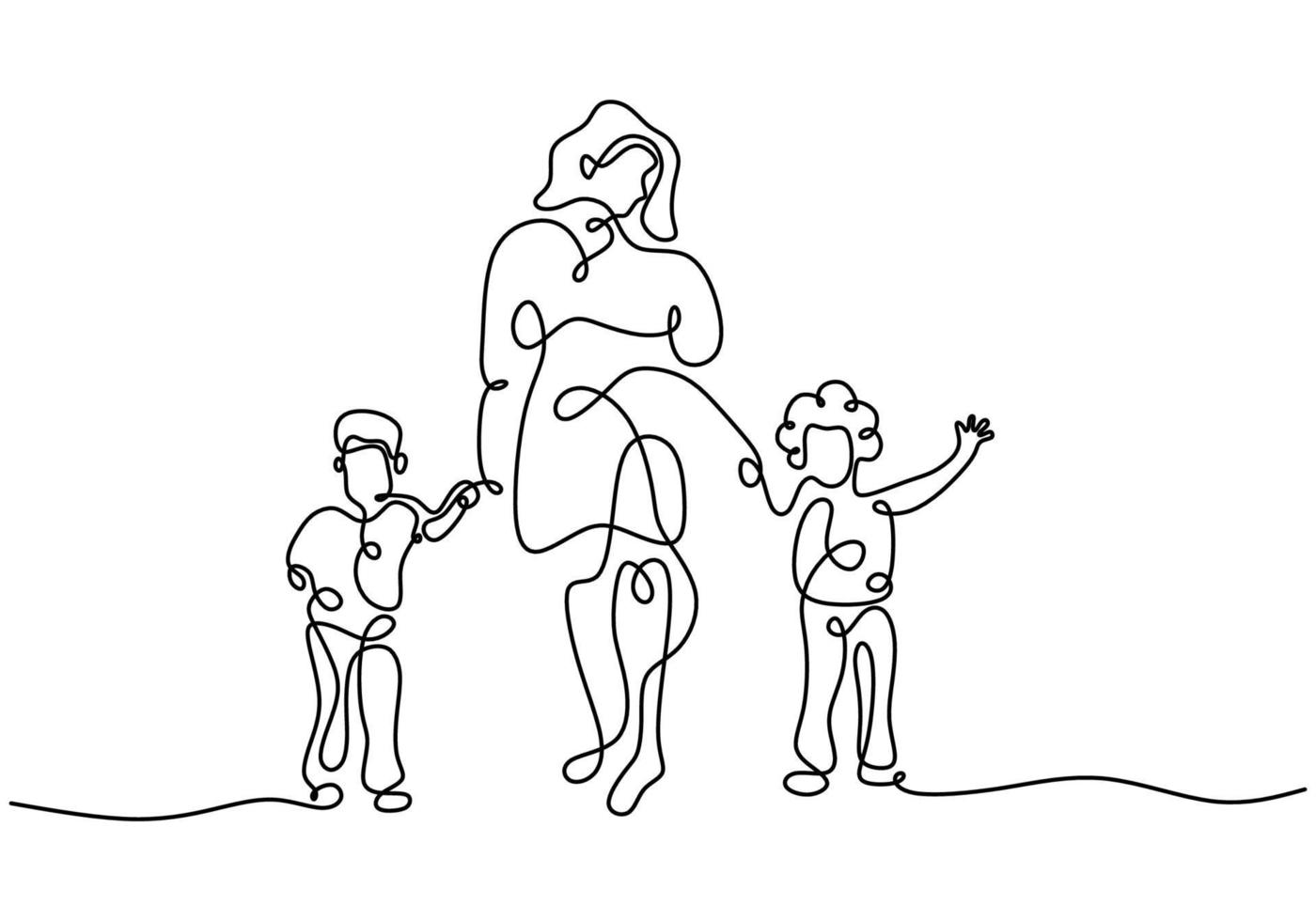 Happy mom with her two children in continuous line 3302741 Vector Art ...