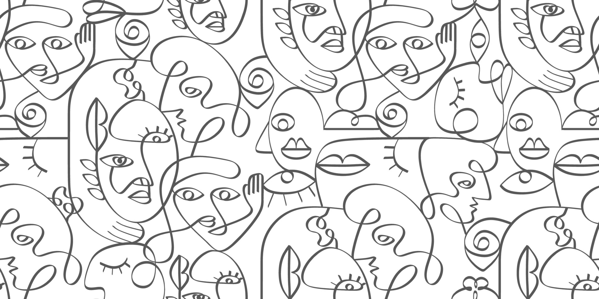 Seamless Pattern Of Abstract Face One Line Isolated 3302818 Vector Art