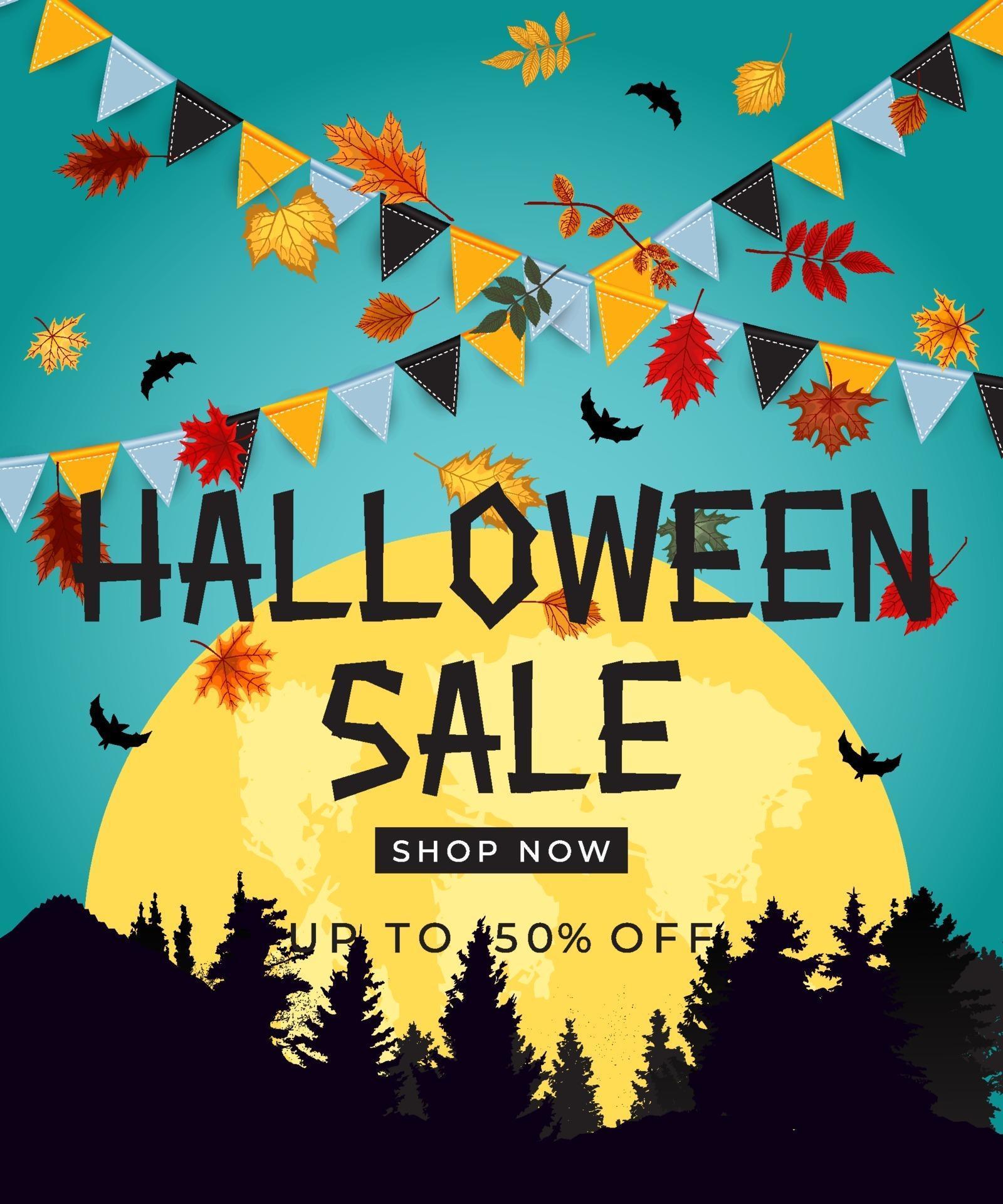 Halloween sale poster with flags and garland 3316150 Vector Art at Vecteezy