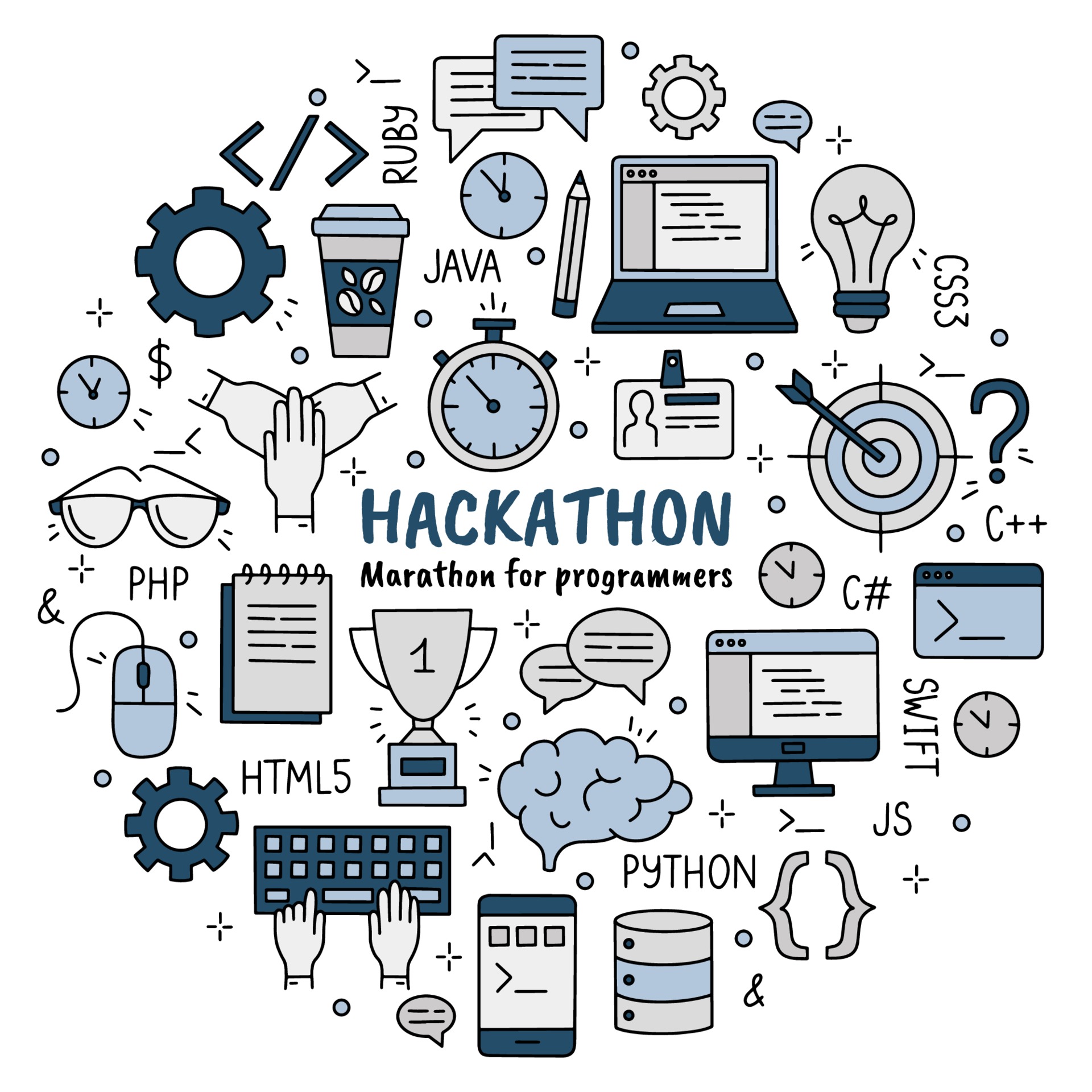 Hackathon Set Of Doodle Style Icons For Programmers 3317051 Vector Art