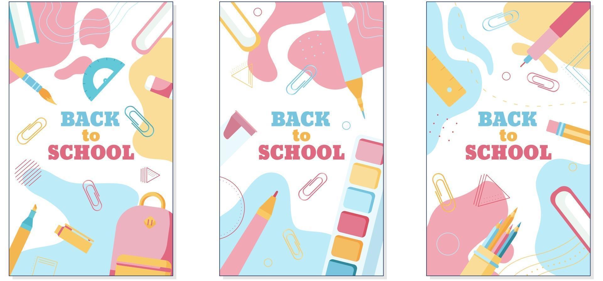 Back to school banners concept in pastel flat style 3318792 Vector Art ...