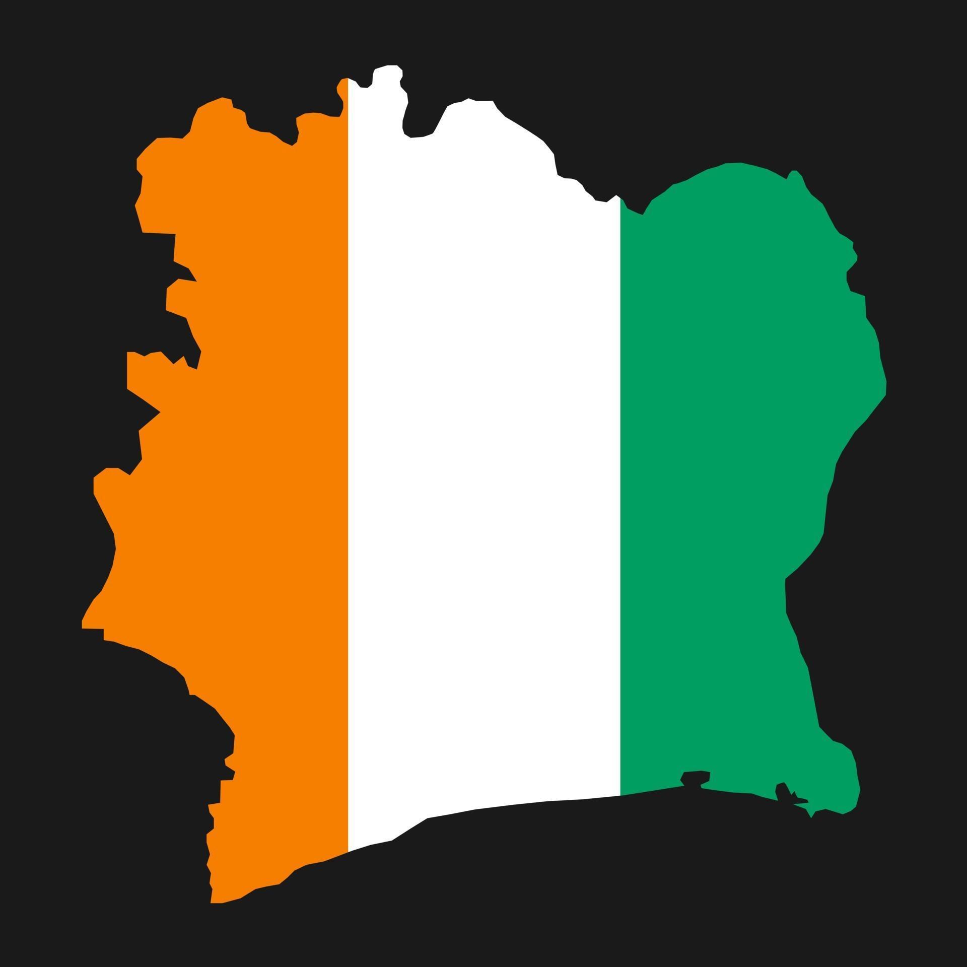 Ivory Coast Map Silhouette With Flag On Black Background 3330871 Vector