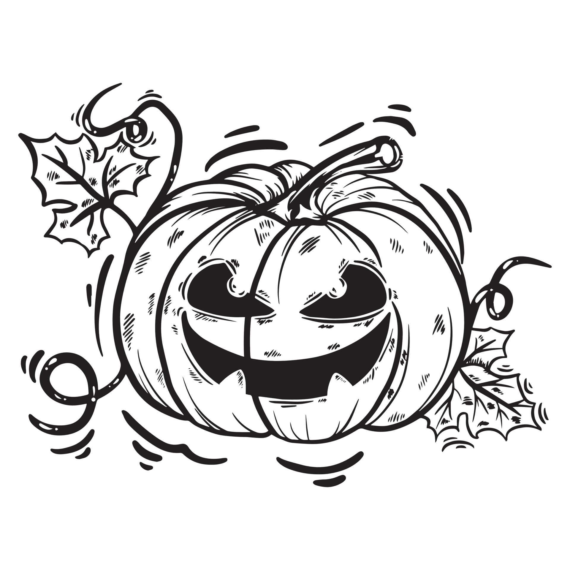 Halloween Pumpkin Hand Drawn Black And White Vector Illustration
