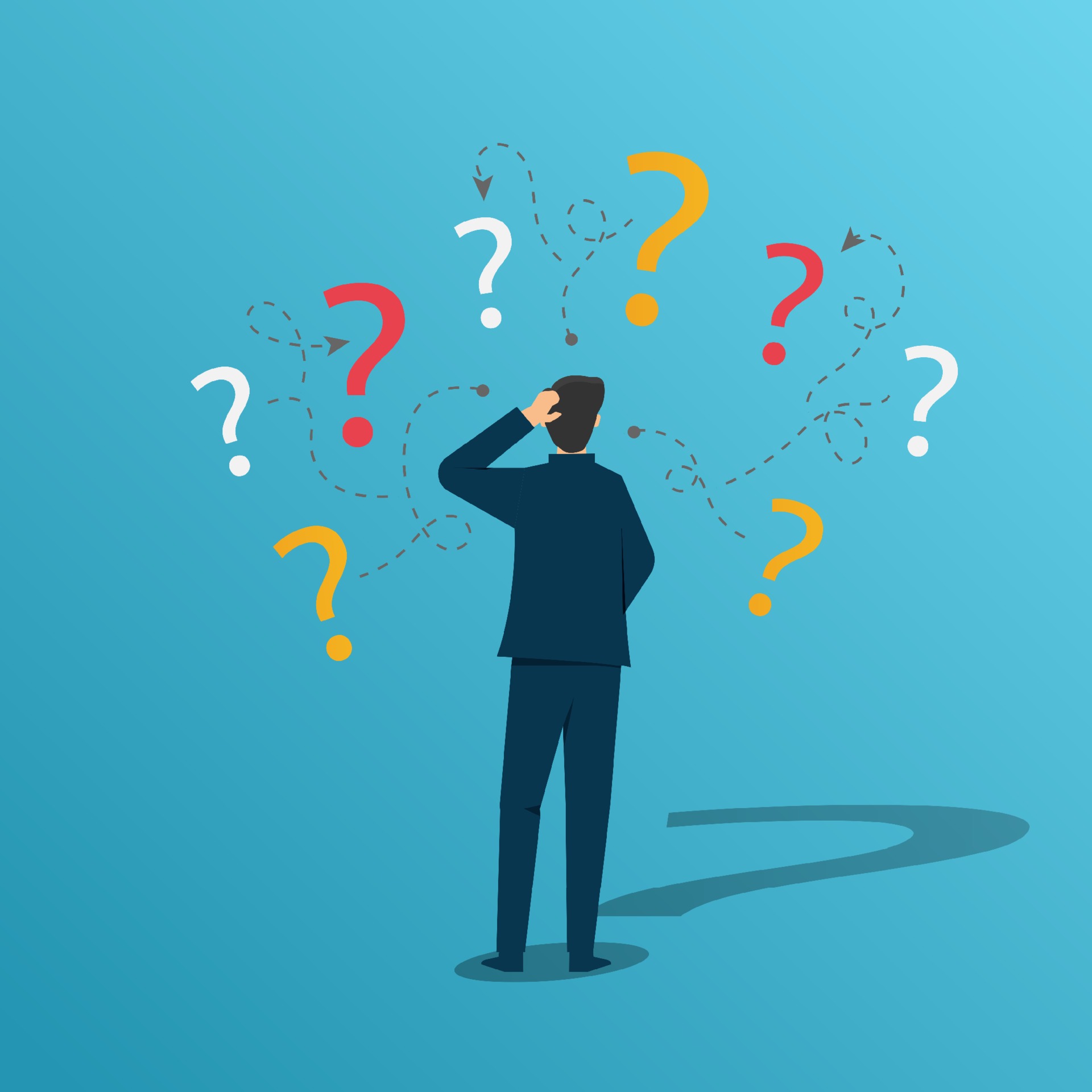 Unsure Businessman Thinking And Doubting With Question Mark Concept unsure-businessman-thinking-and-doubting-with-question-mark-concept