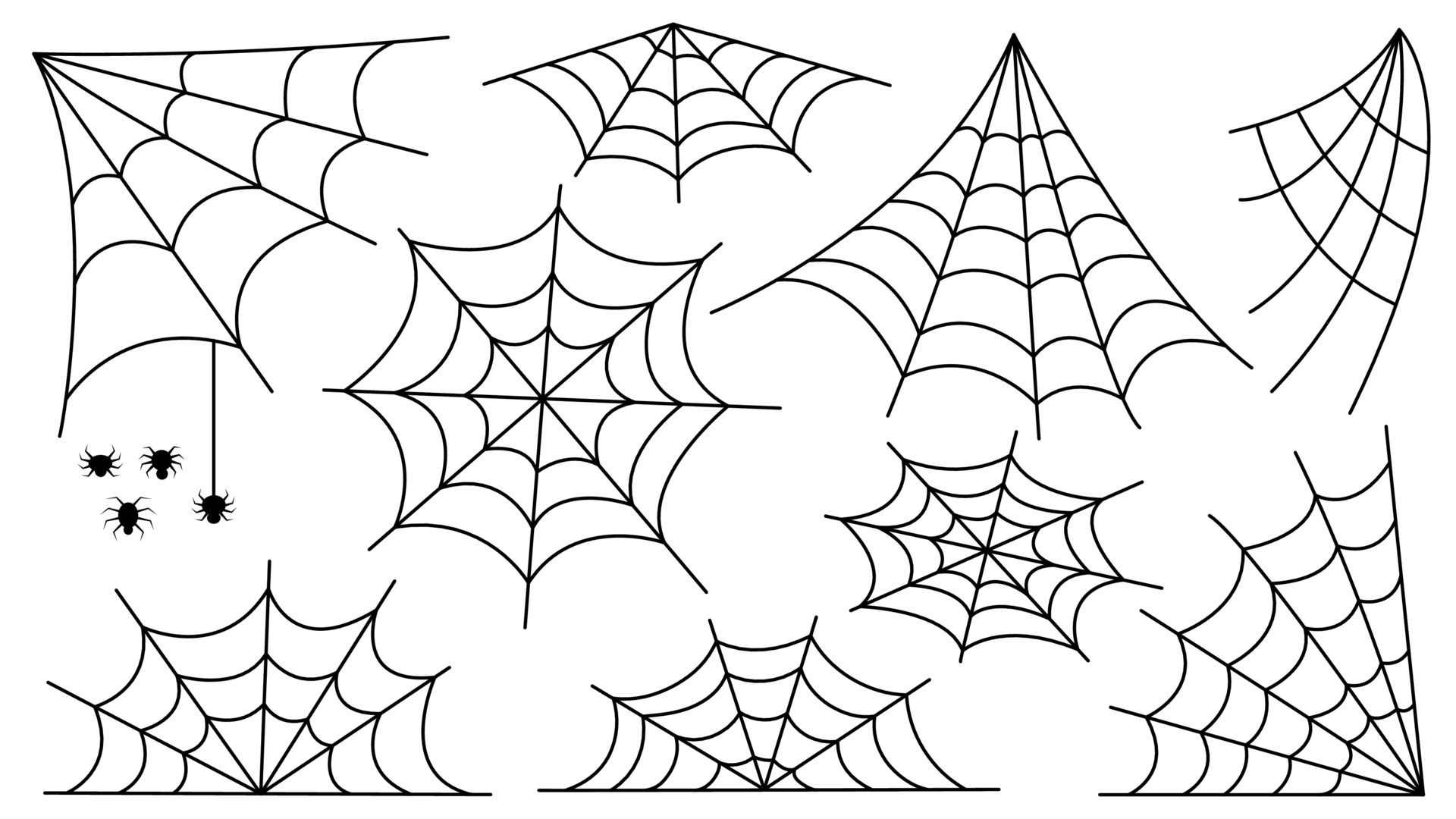 Spider web set. Halloween decoration with spiders. A creepy spider web ... Spider web set. Halloween decoration with spiders. A creepy spider web ...