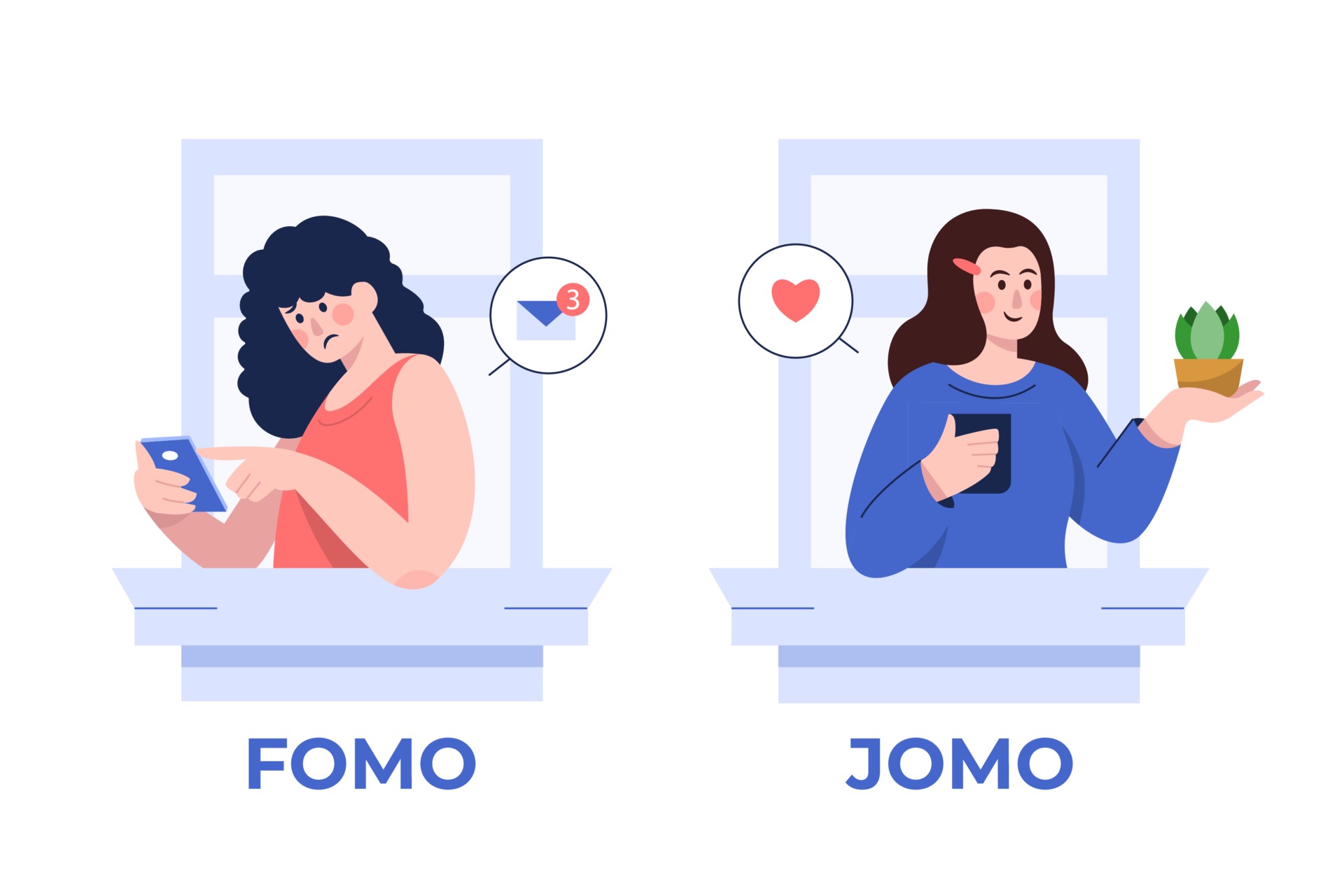 Fomo vs jomo concept in flat design 3348405 Vector Art at Vecteezy Fomo vs jomo concept in flat design 3348405 Vector Art at Vecteezy