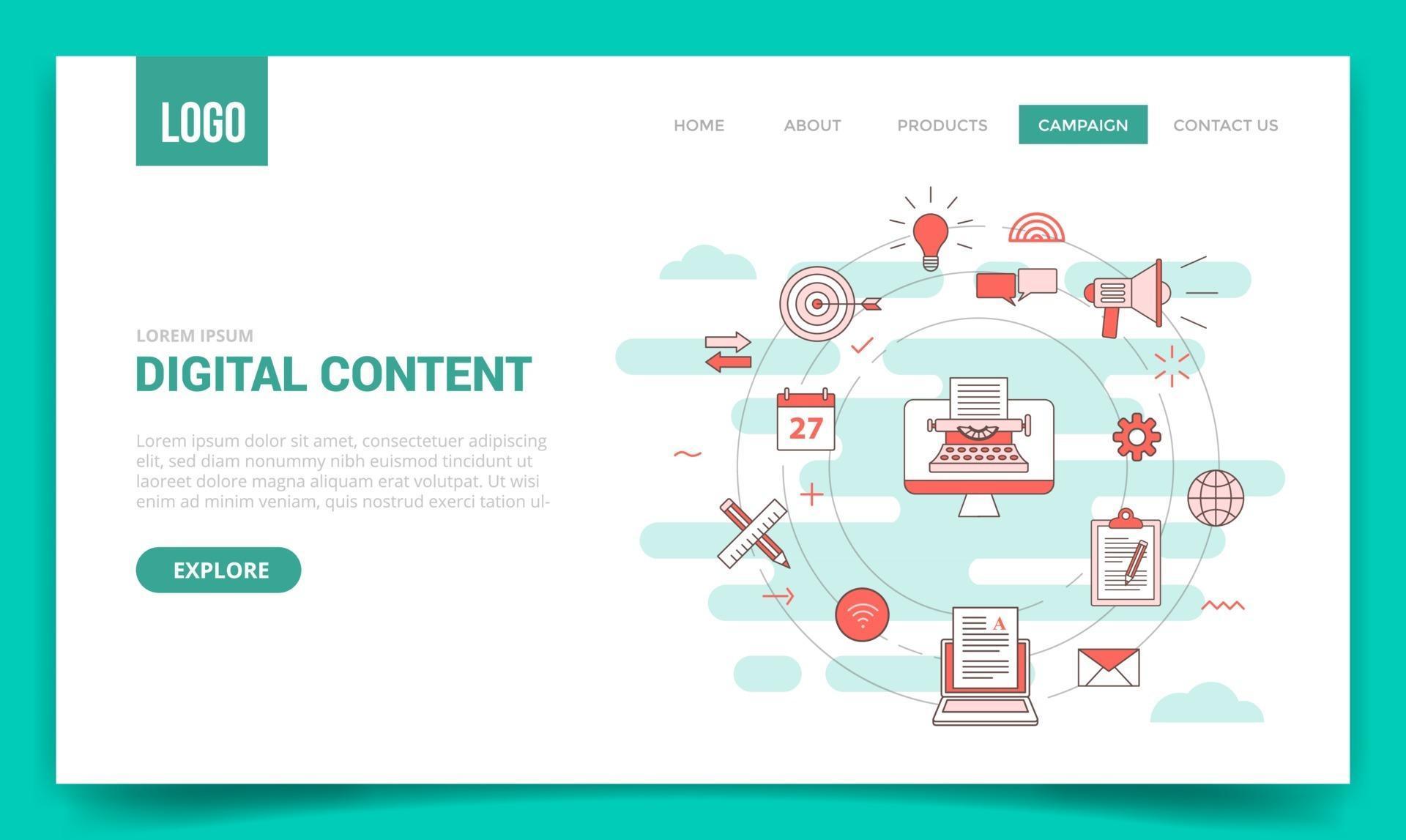 digital content concept with circle icon for website template 3348648 ...