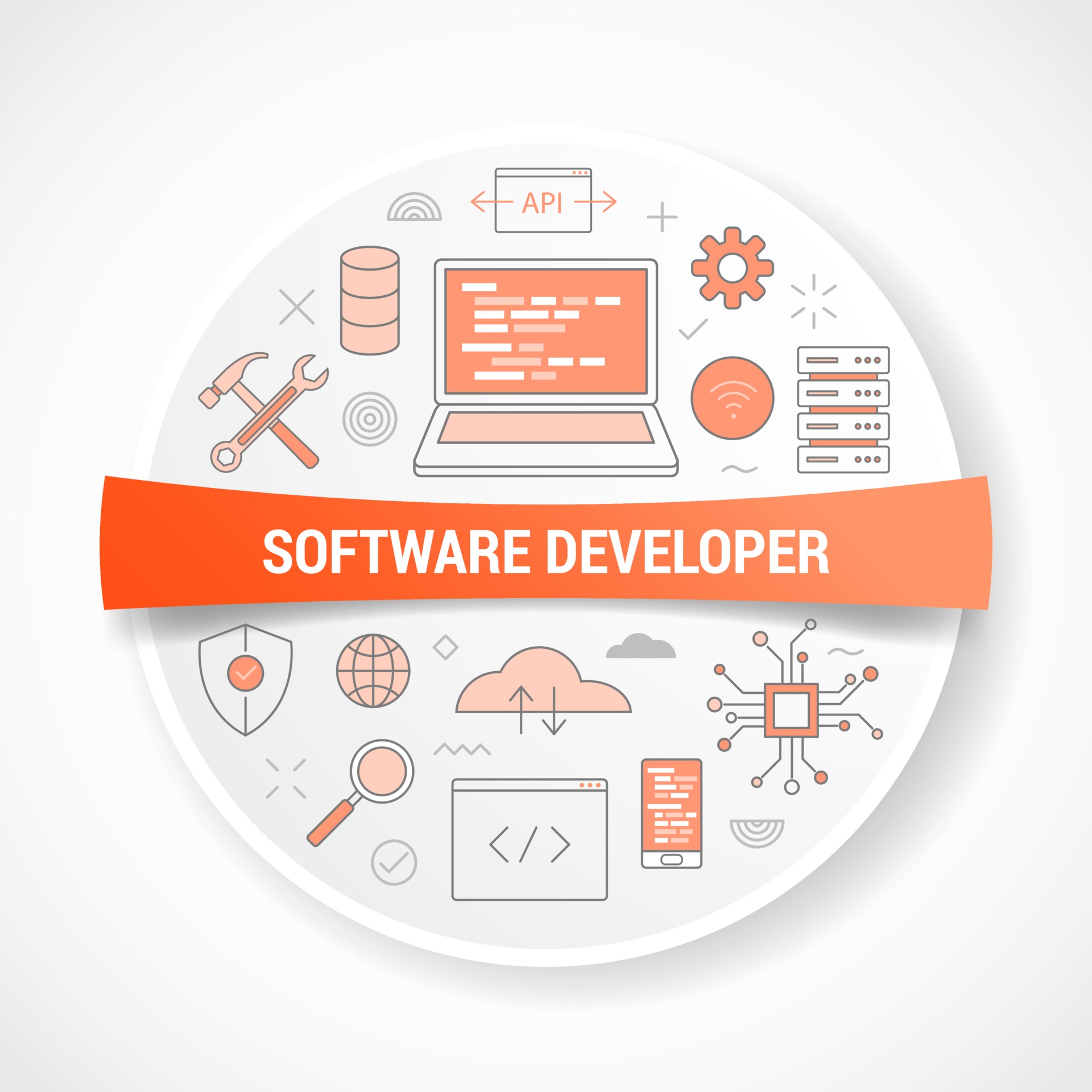 Software Developer With Icon Concept With Round Or Circle Shape 3348767 Vector Art At Vecteezy
