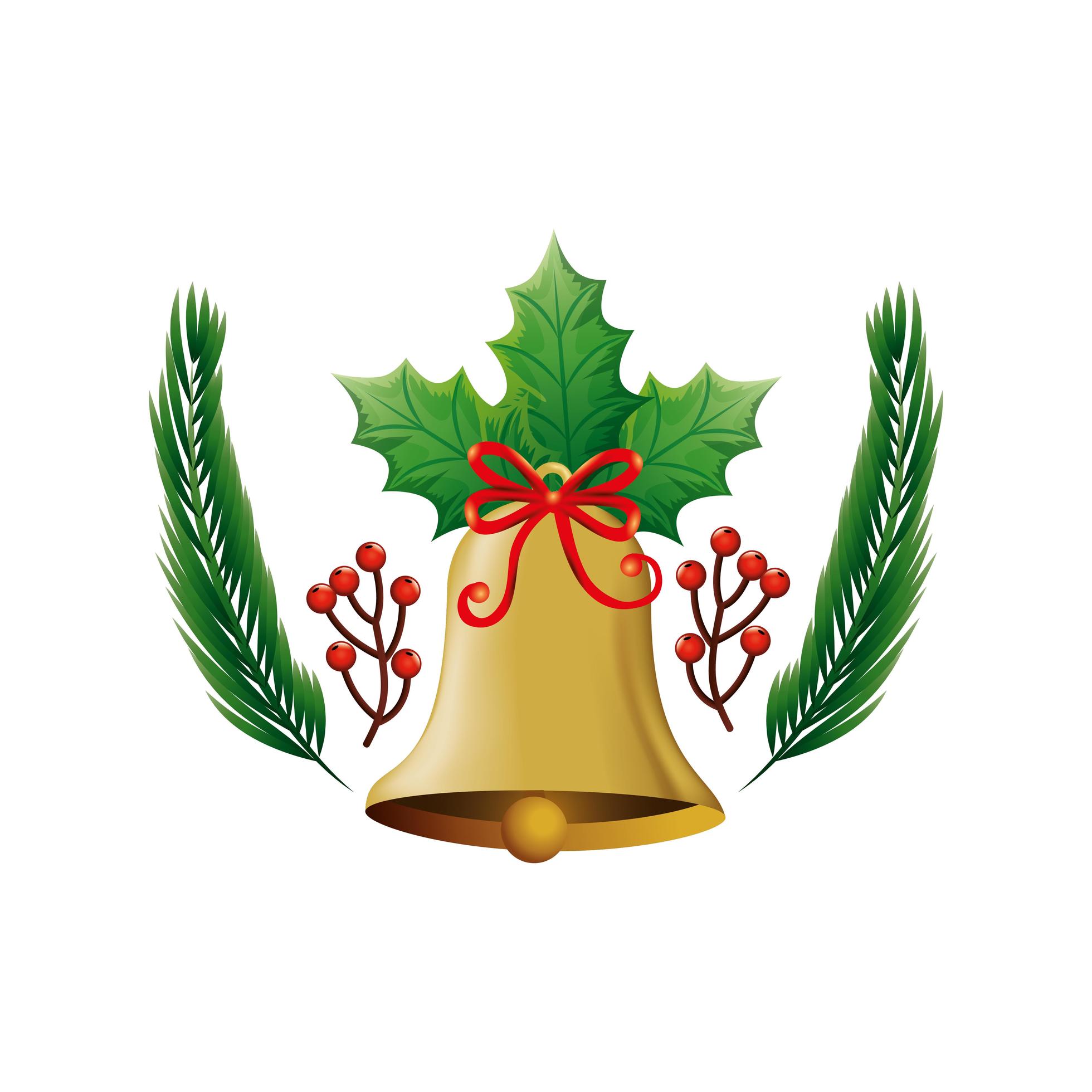 bell christmas decoration with bow ribbon and leafs 3353522 Vector Art ...
