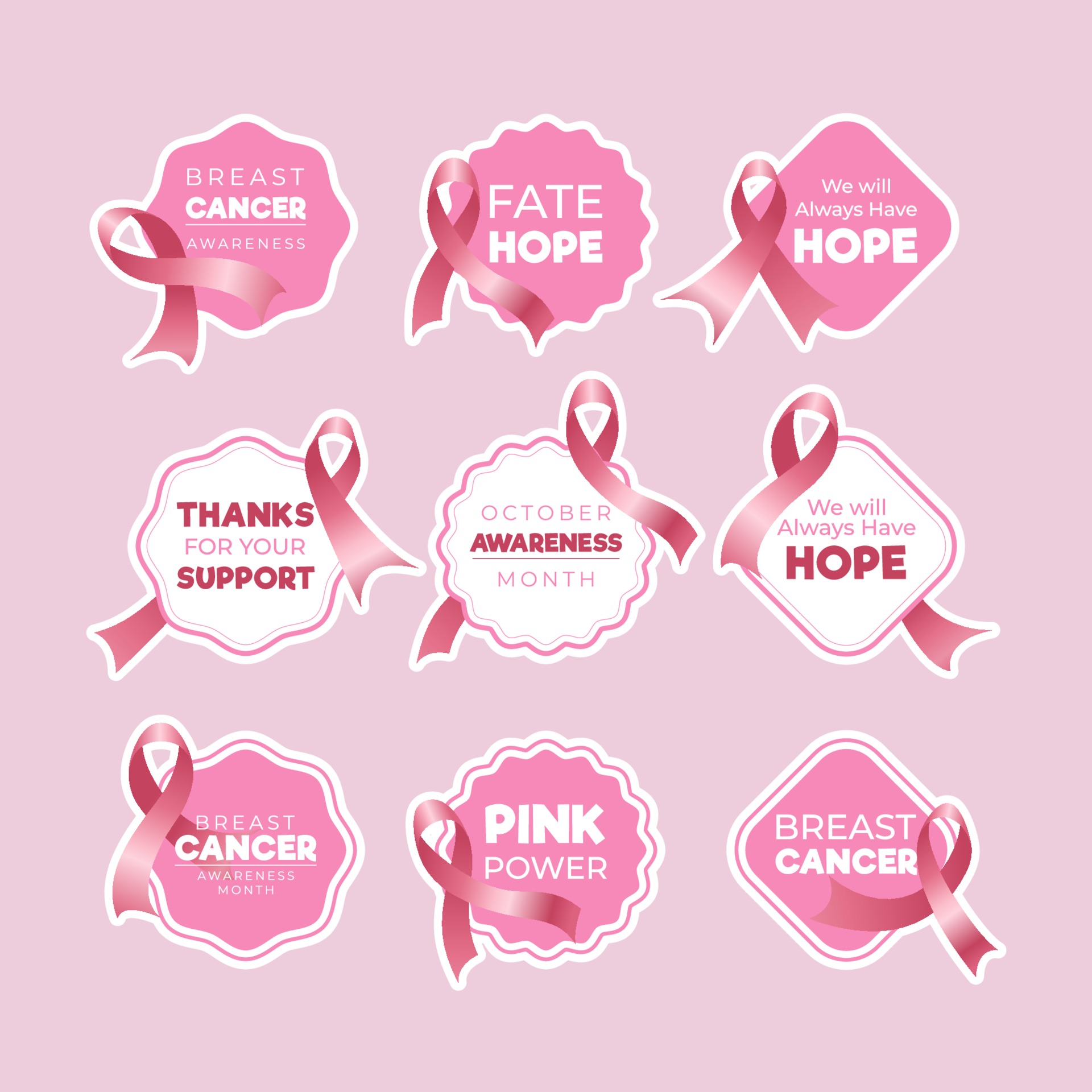 Breast Cancer Awareness Sticker Set 3353807 Vector Art At Vecteezy