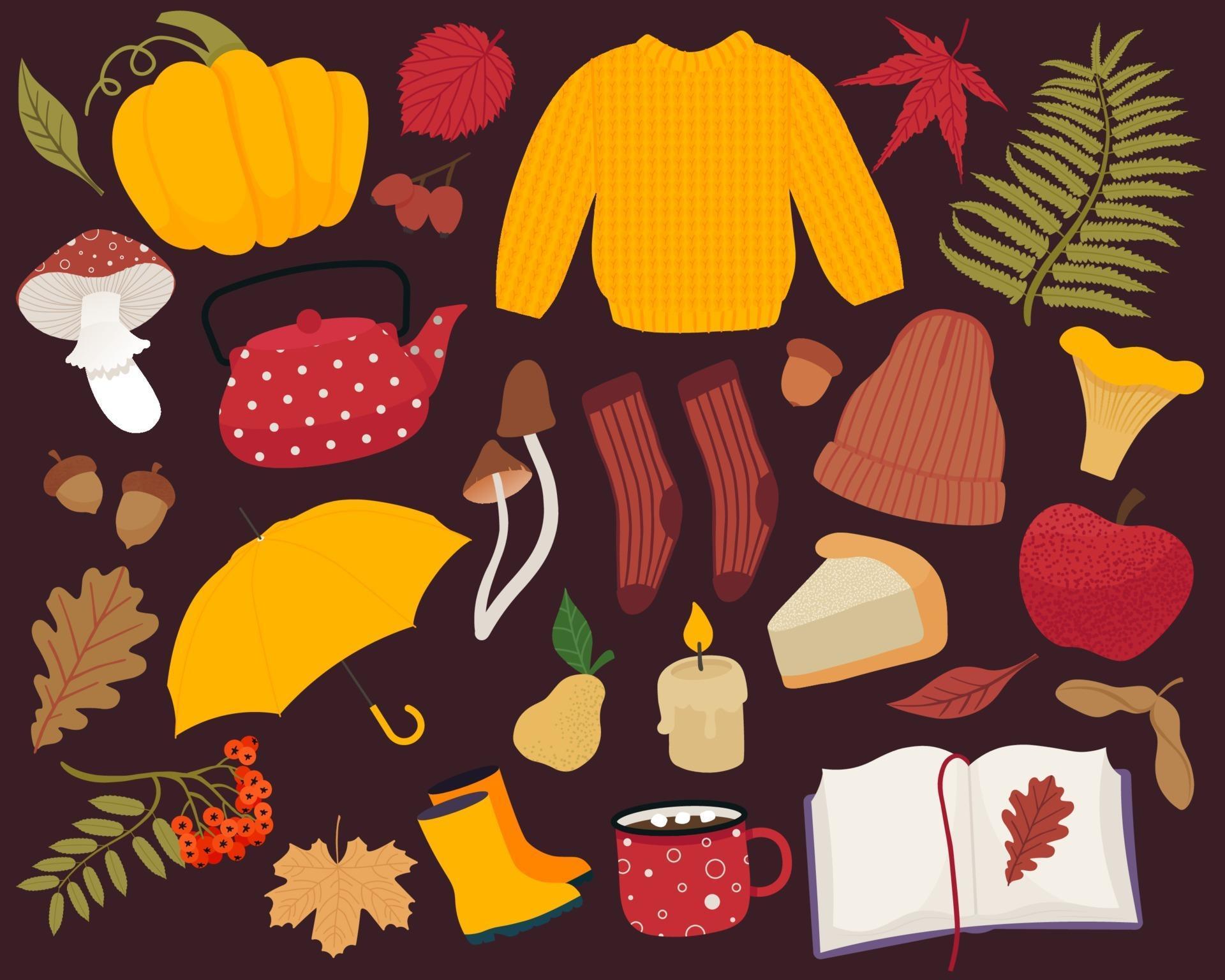 Autumn set with different elements. Fall season elements 3354720 Vector ...