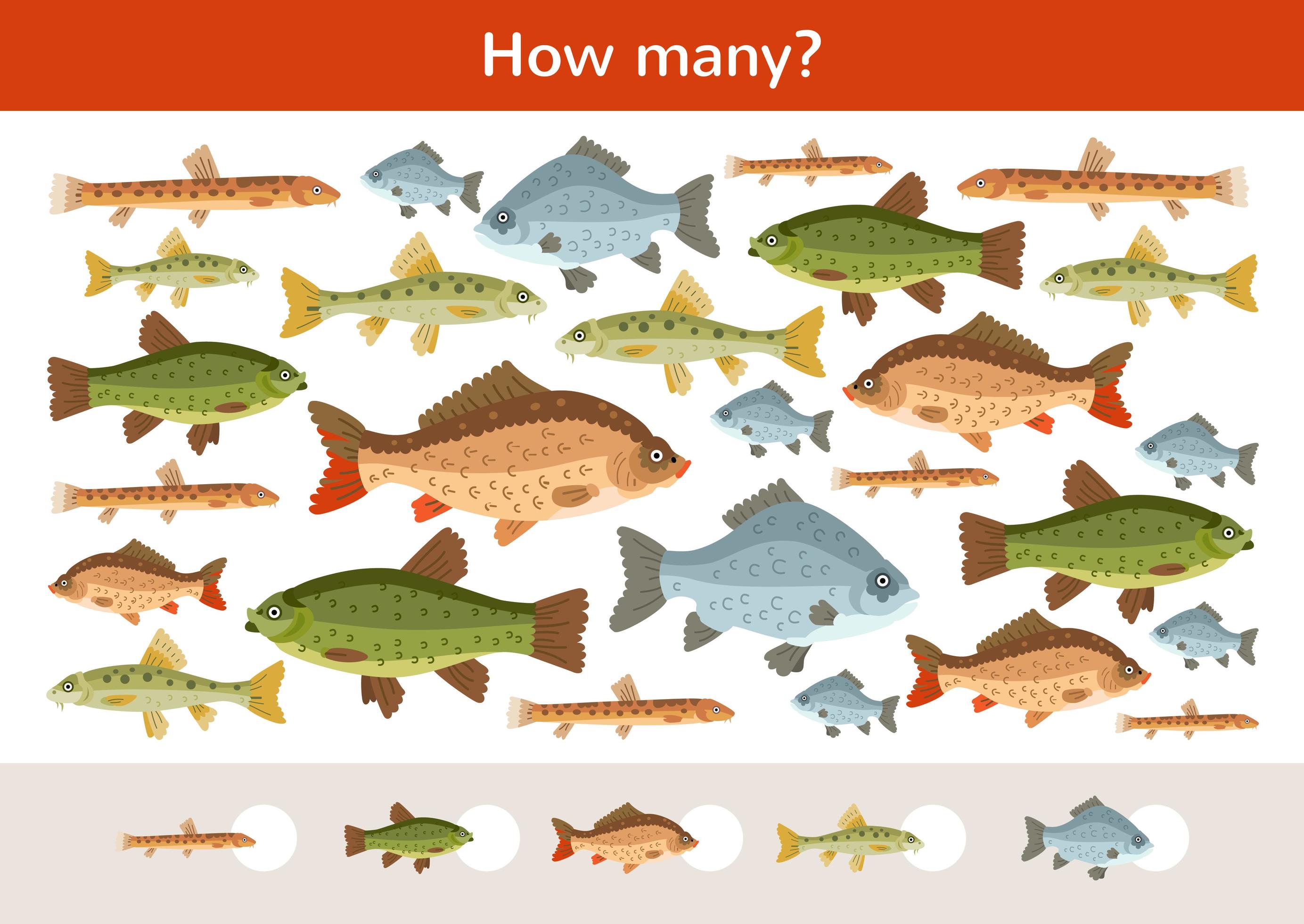 Counting children game of a cartoon fish. 3359312 Vector Art at Vecteezy