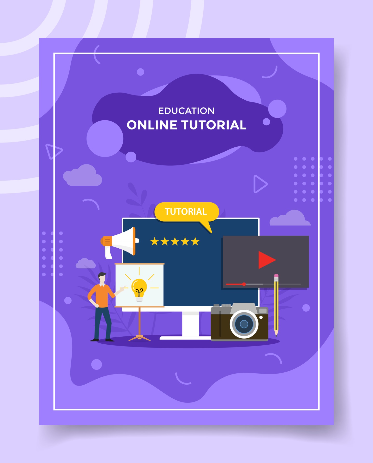 online tutorial concept men front board screen monitor computer 3361080 ...