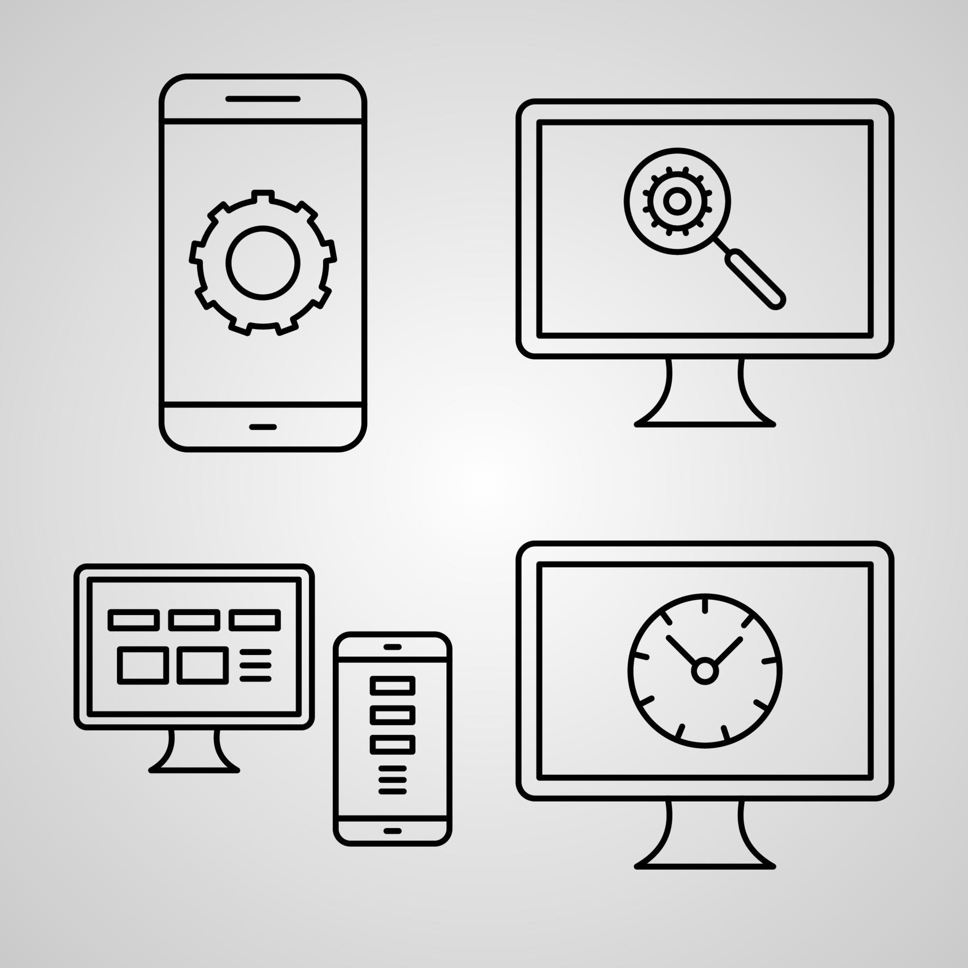 Outline Computer Programming Icons isolated on White Background 3364271 ...
