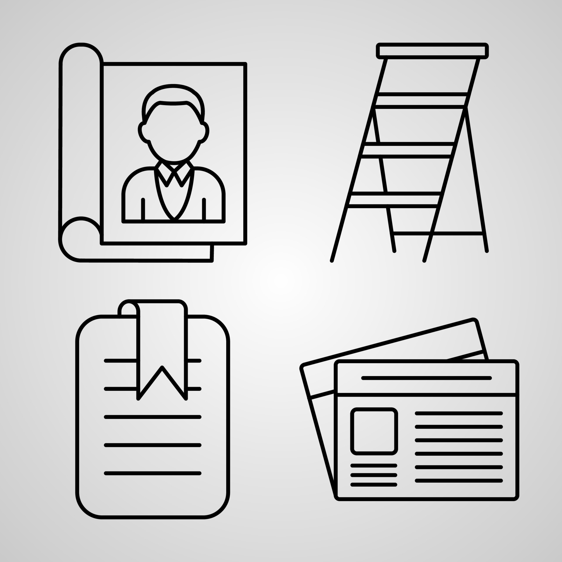 Library Line Icons Set Isolated On White Outline Symbols Library ...