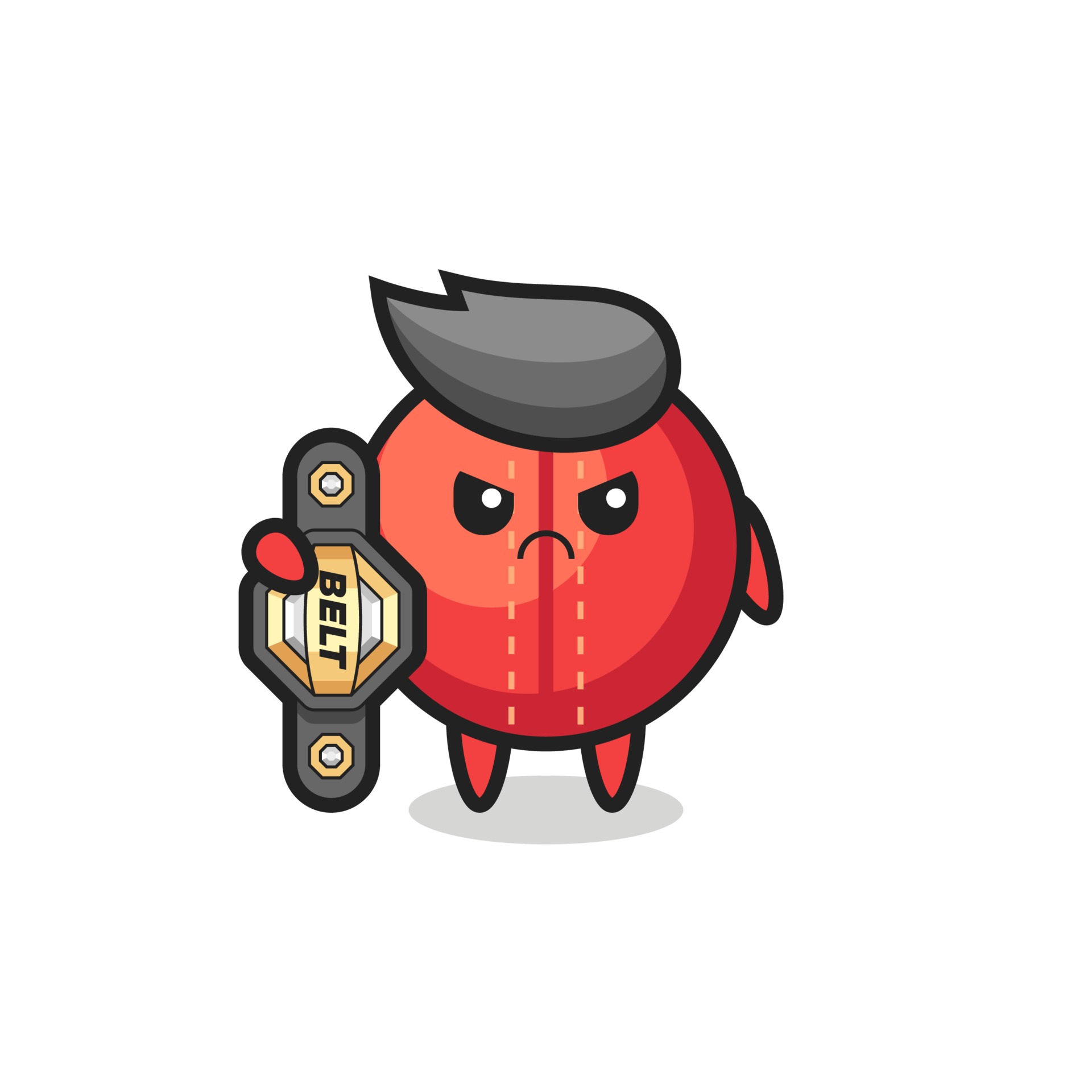 Cricket Ball Mascot Character As A MMA Fighter With The Champion Belt cricket-ball-mascot-character-as-a-mma-fighter-with-the-champion-belt