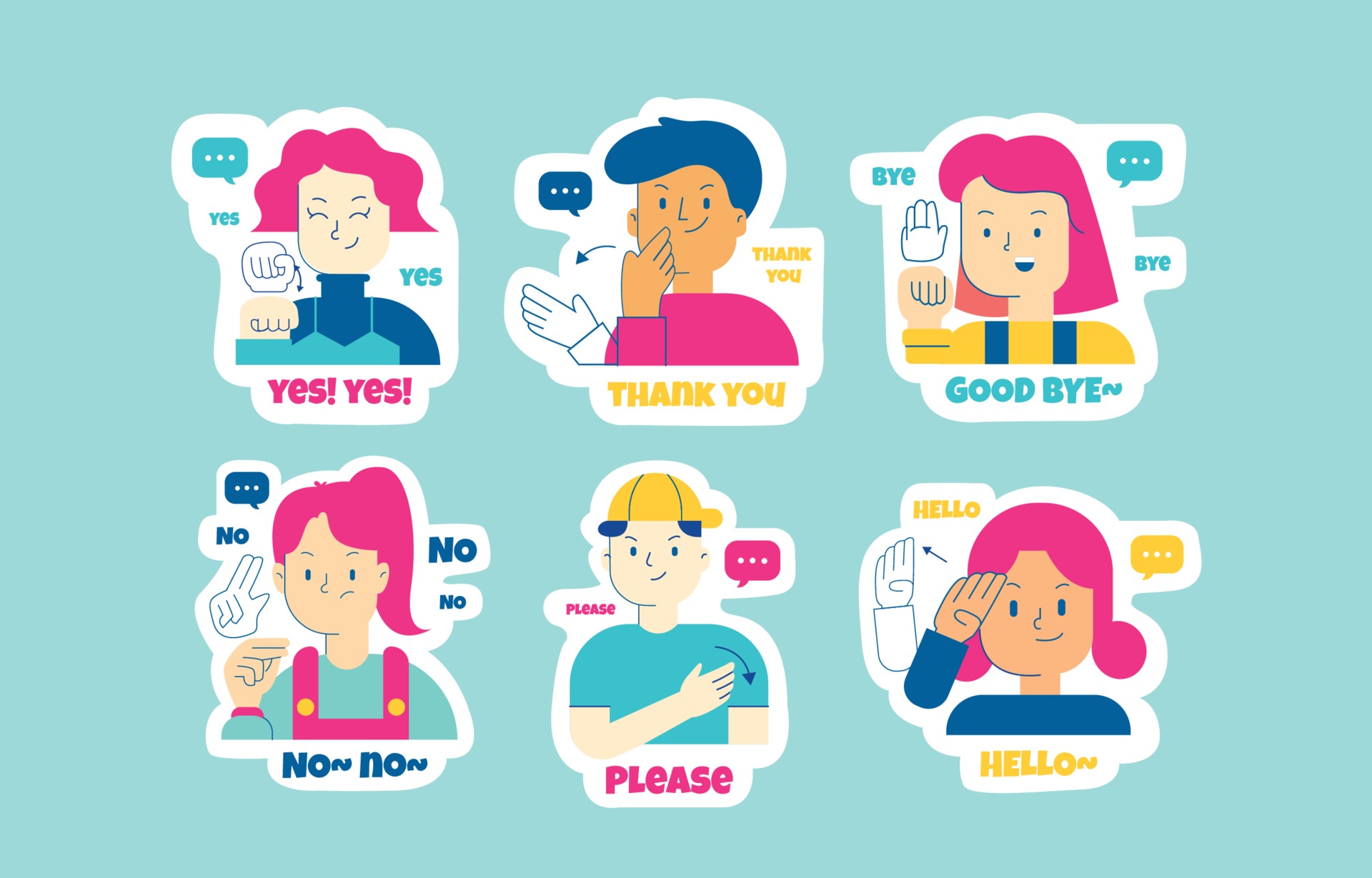 Sign Language Sticker Set 3376831 Vector Art at Vecteezy