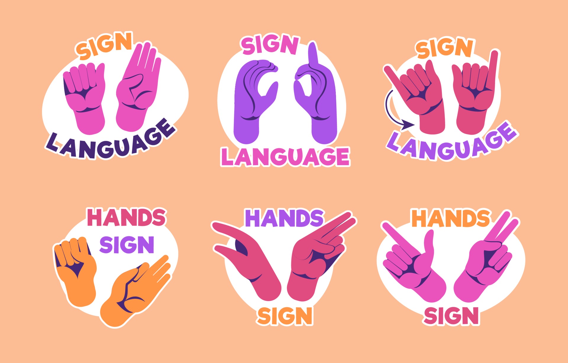 Sign Language Sticker Set 3376886 Vector Art at Vecteezy