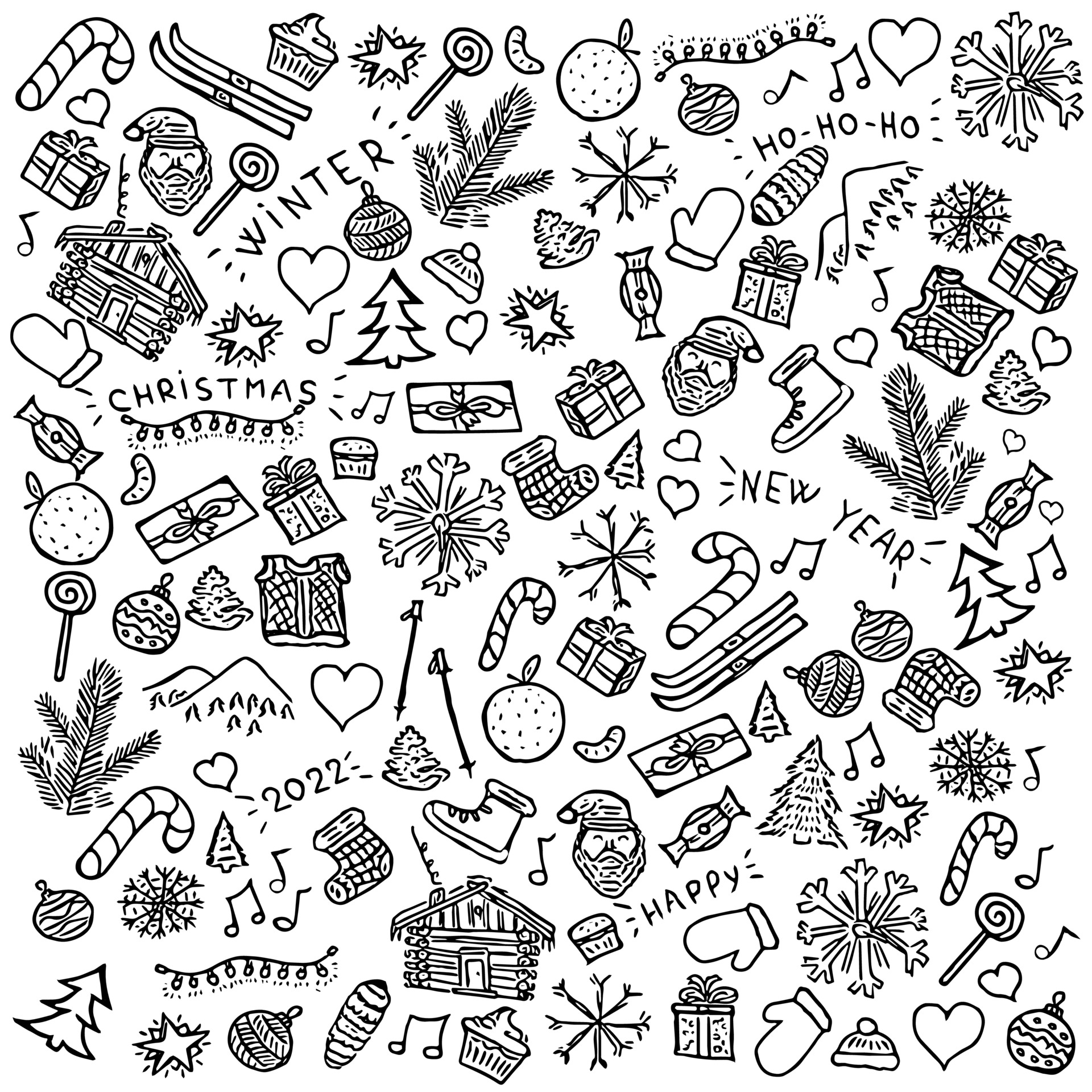 Big set of icons on the theme of Christmas and New Year. 3383515 Vector ...