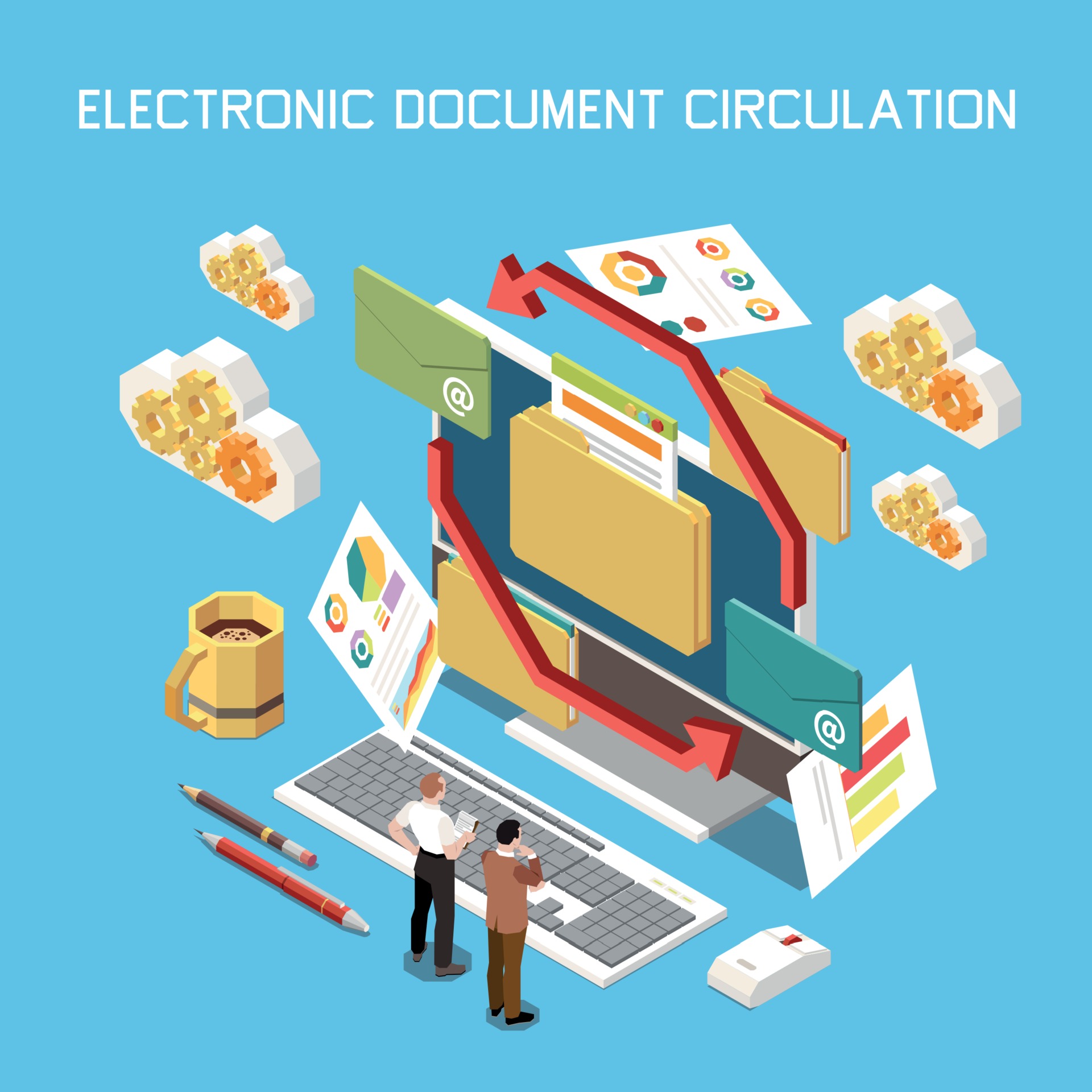 Electronic Documents Circulation Composition 3385699 Vector Art at Vecteezy