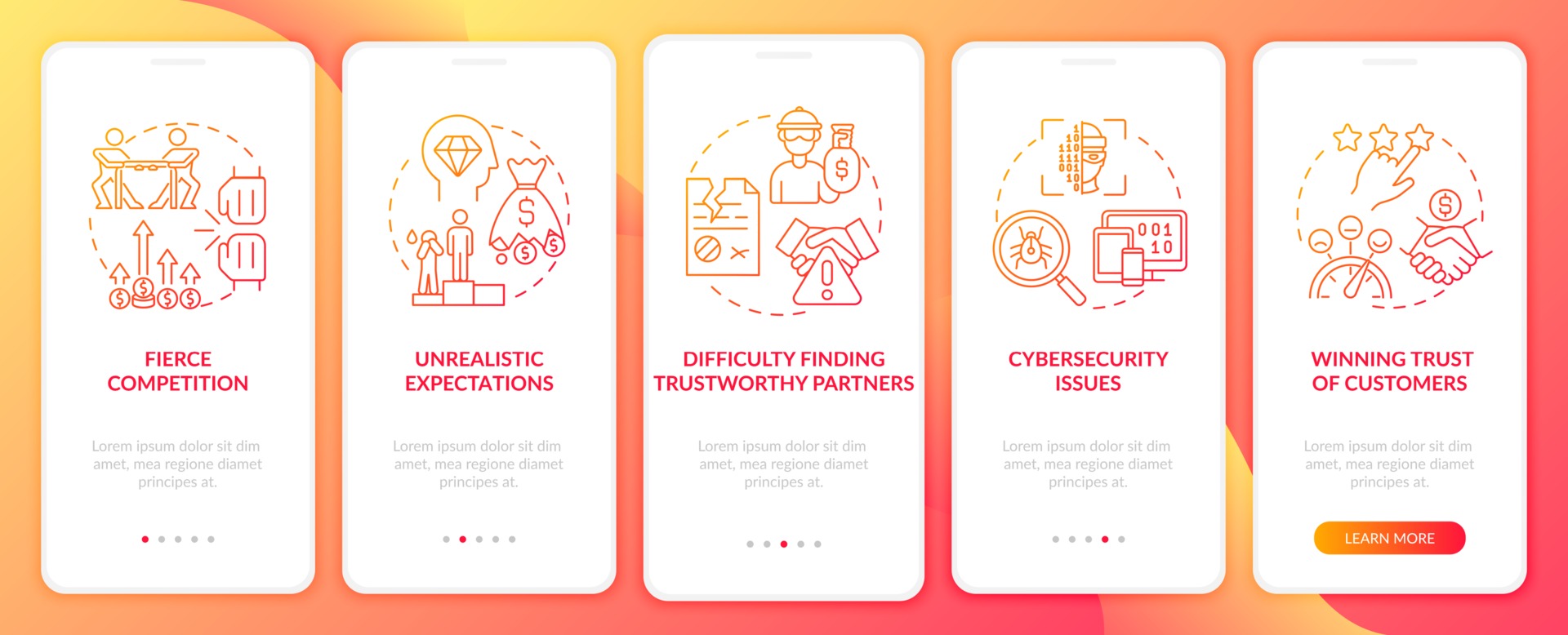 Challenges Of Launching Startup Red Onboarding Mobile App Page Screen 3397676 Vector Art At Vecteezy