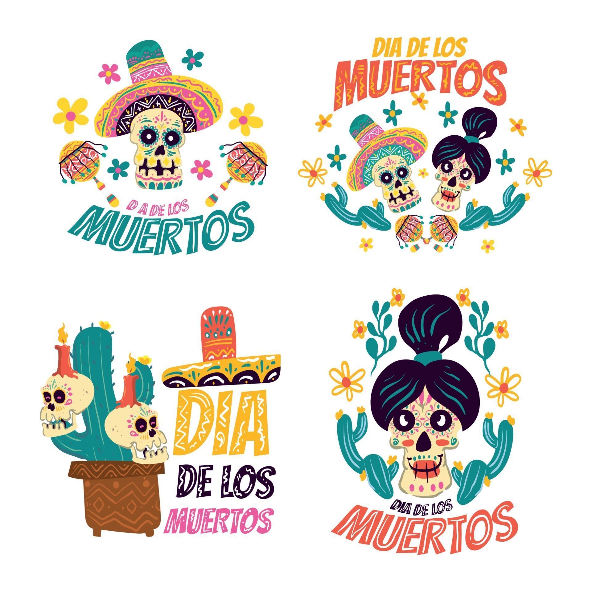 Dia De Los Muertos Sticker Concept 3398720 Vector Art at Vecteezy