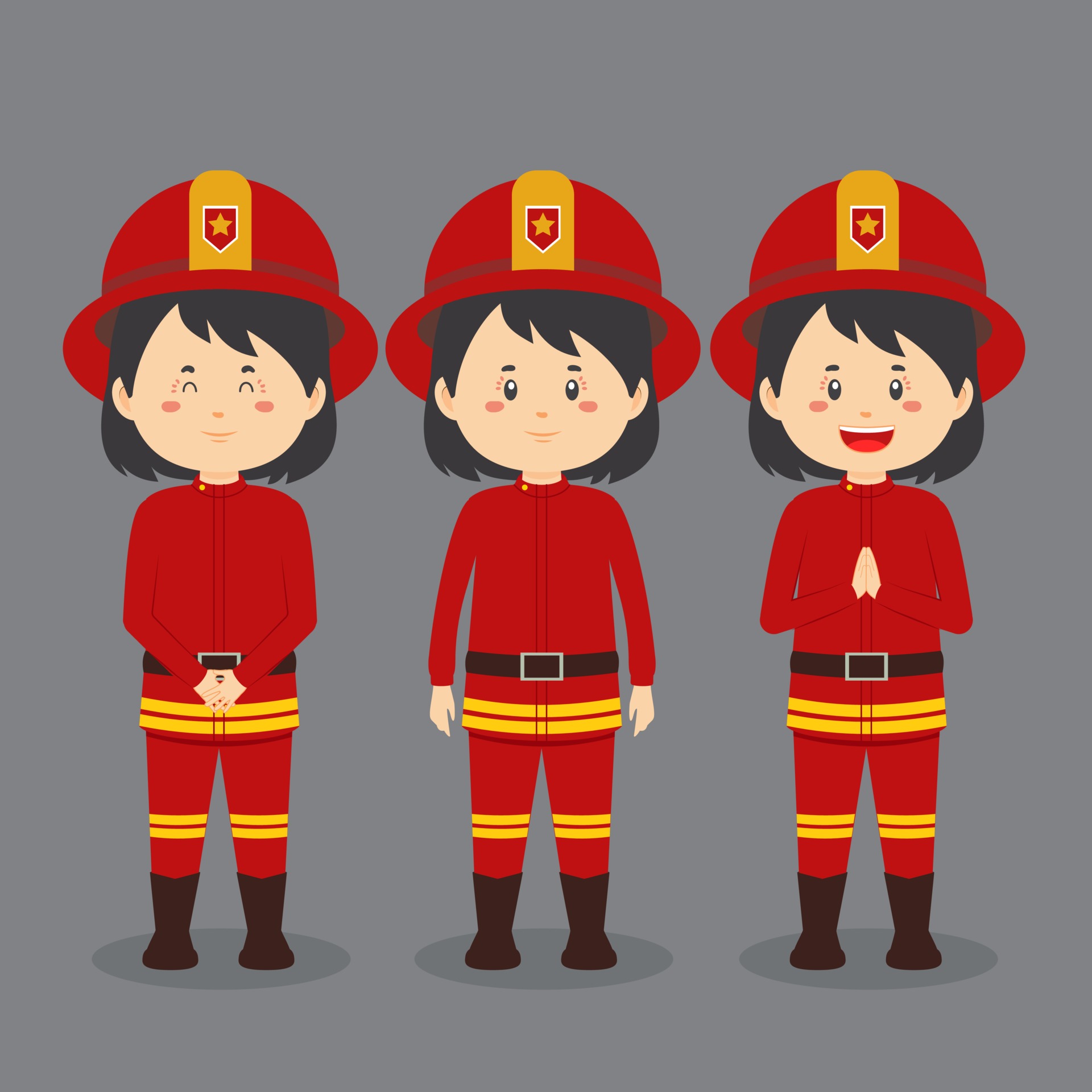 Firefighters Character with Various Expression 3415337 Vector Art at ...