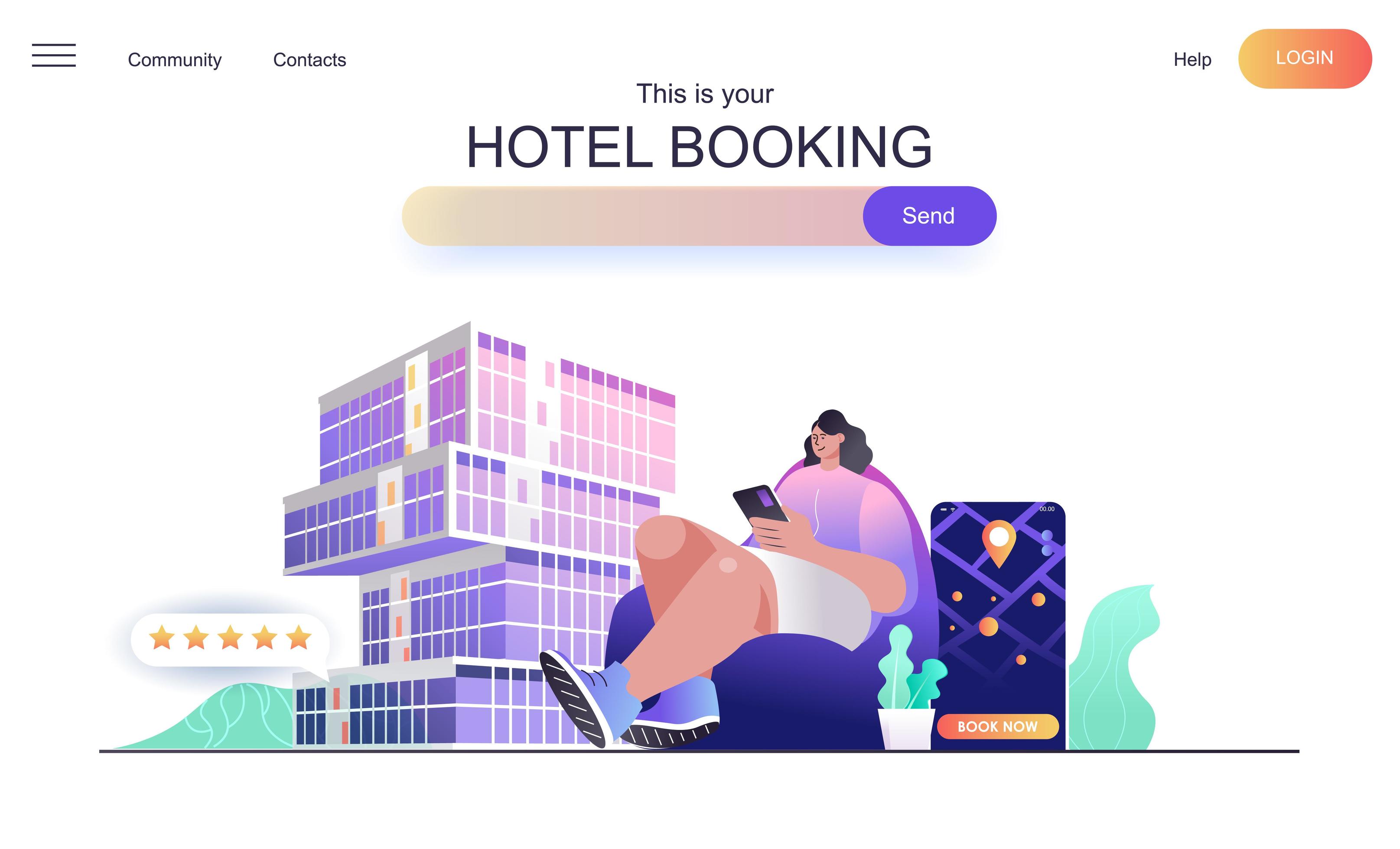 Hotel booking web concept for landing page 3417679 Vector Art at Vecteezy
