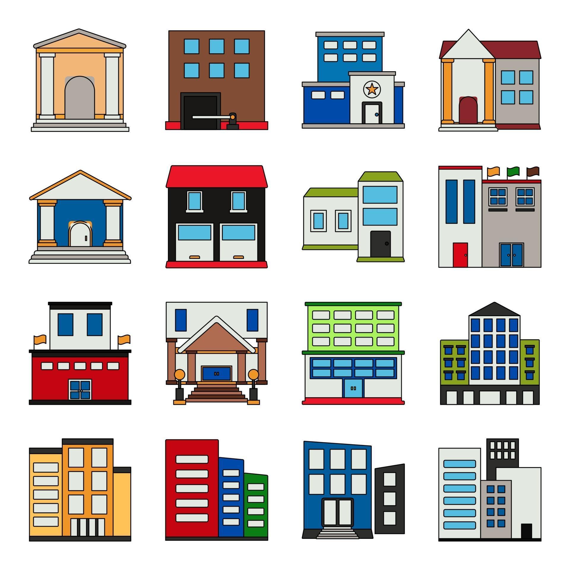 Pack of Modern Architectures Flat Icons 3421845 Vector Art at Vecteezy