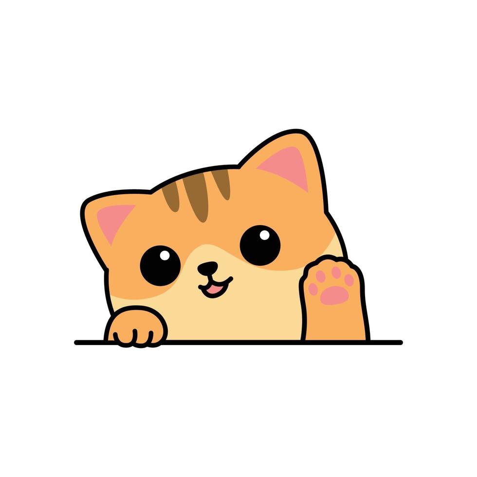 Cute Orange Cat Waving Paw Cartoon Vector Illustration 3430181 Vector